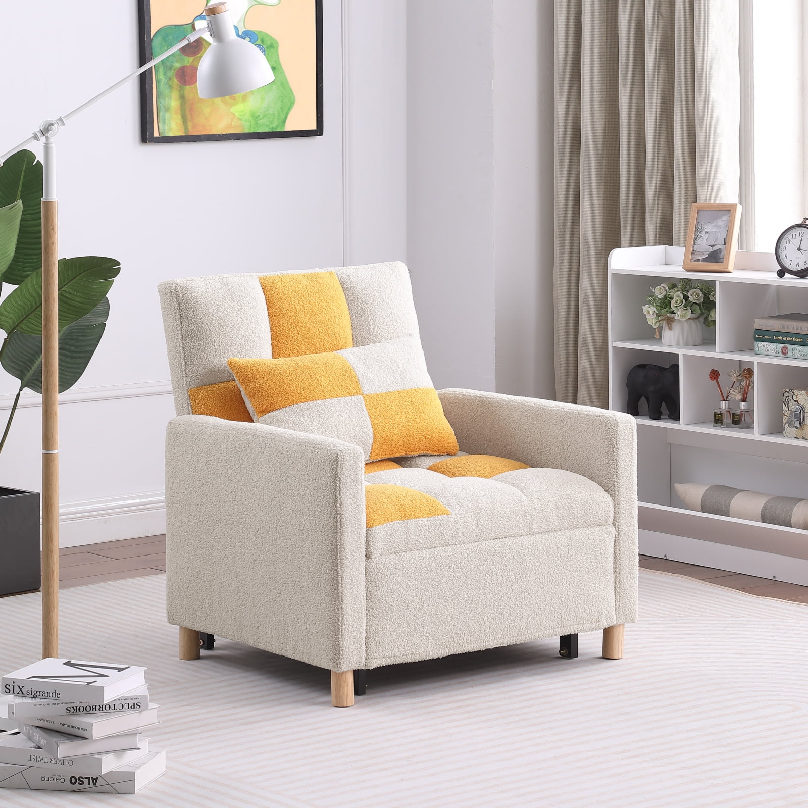Vibrant Yellow Convertible Sleeper Sofa Chair - Multi-Functional with ...