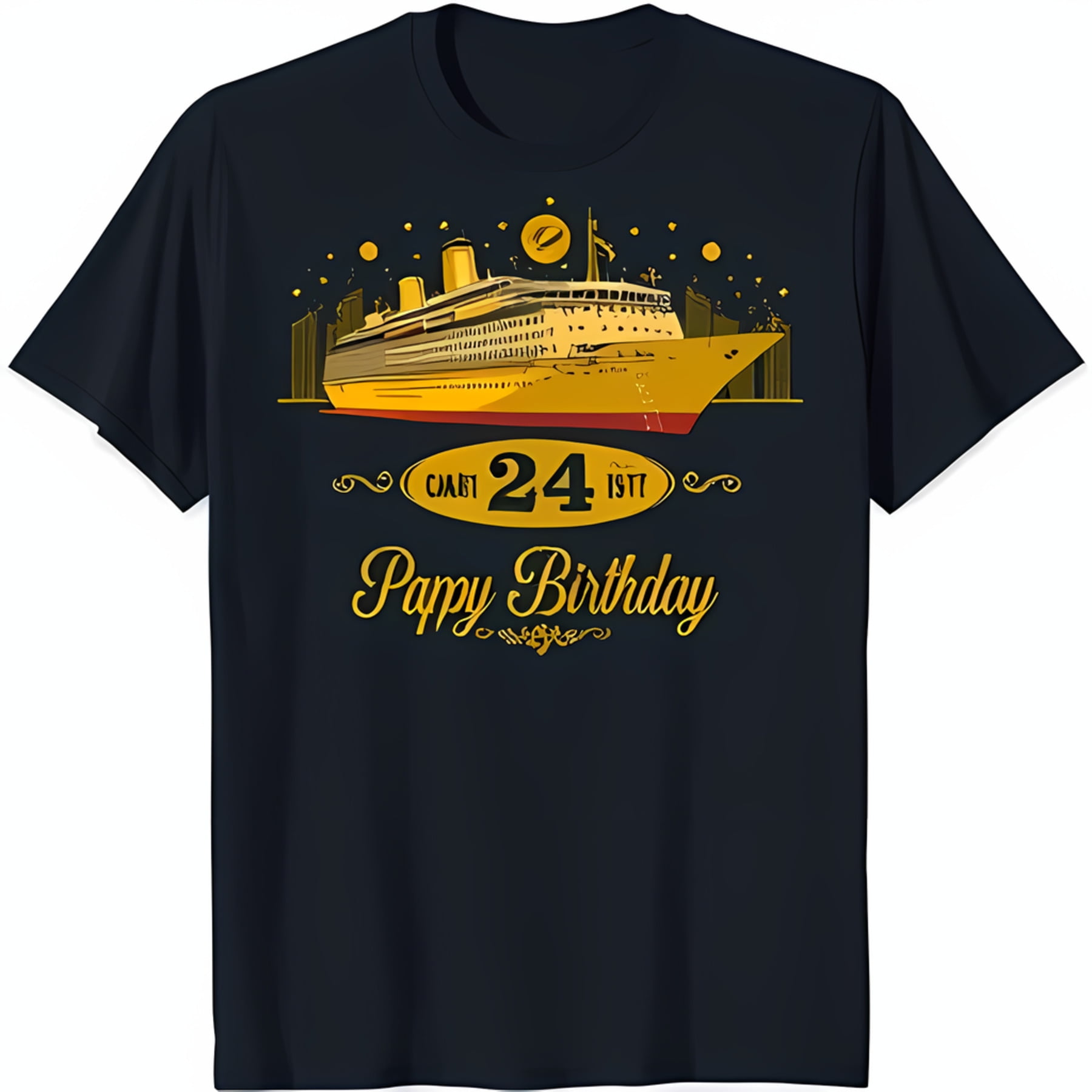 Vibrant Yellow Cruise Ship T-Shirt with Gold 'Pappy Birthday' Banner ...