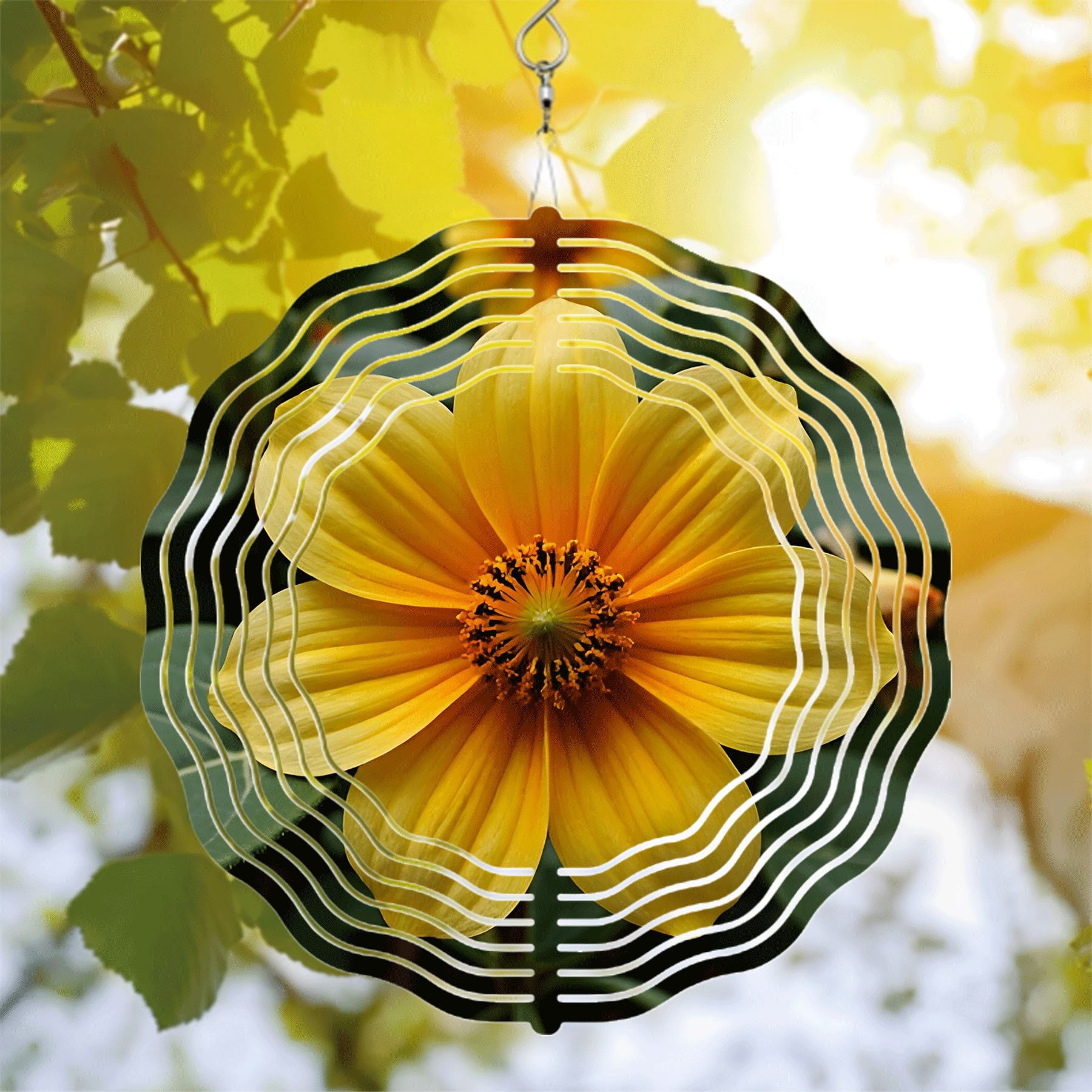 Vibrant Yellow Flower Metal Wind Spinner with Textured Center ...