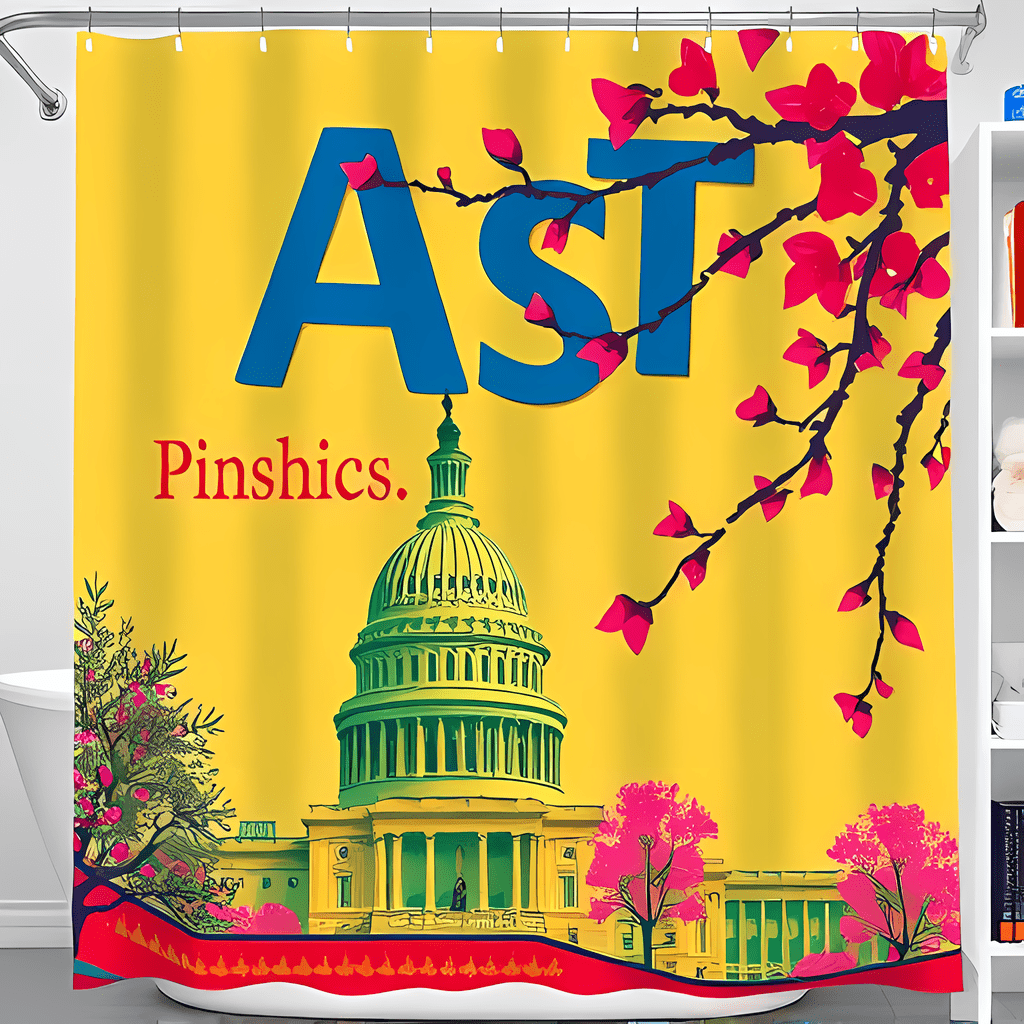 Vibrant Yellow Shower Curtain with US Capitol & Cherry Blossoms - Bold ...