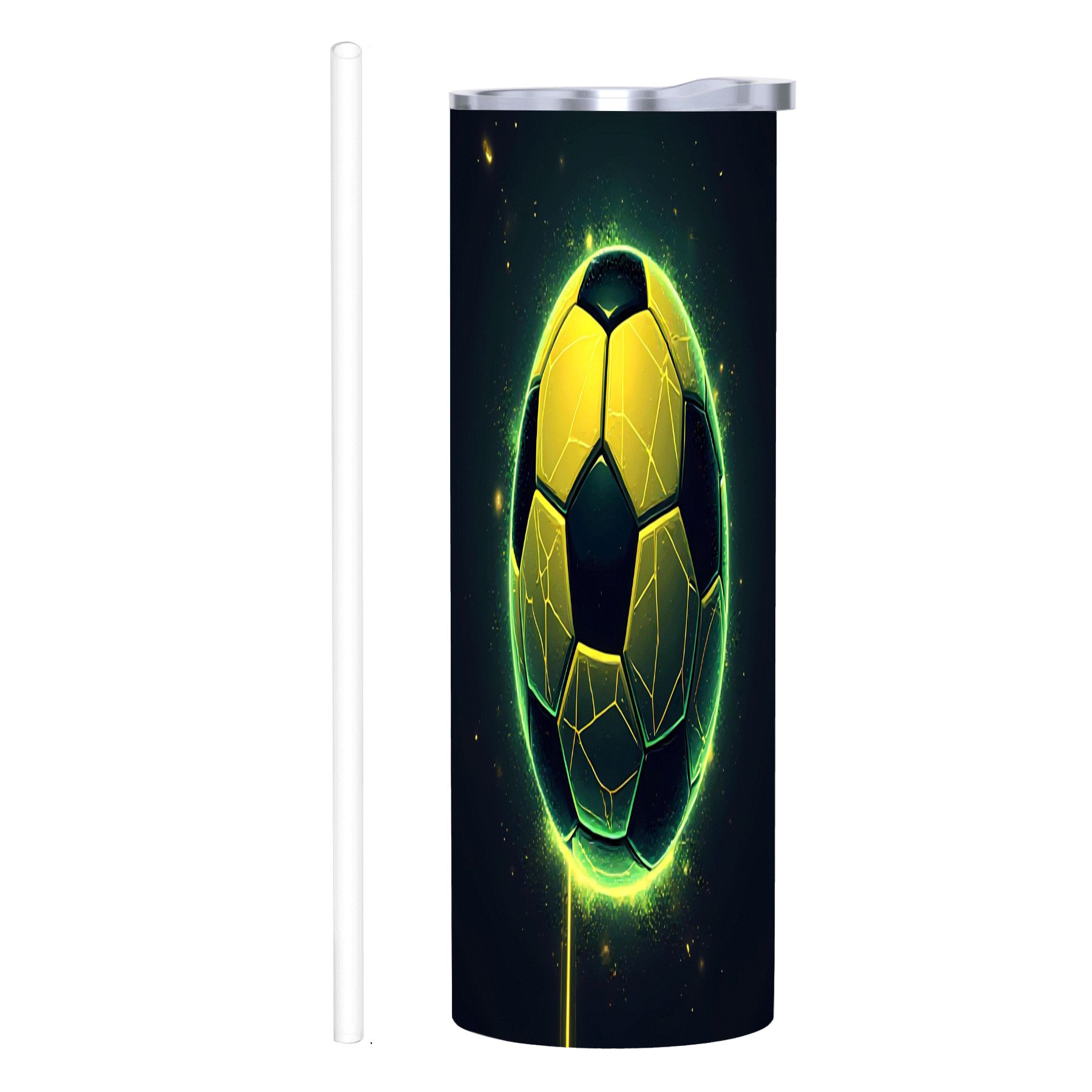 Vibrant Yellow Soccer Ball Design 20 oz Stainless Steel Insulated ...
