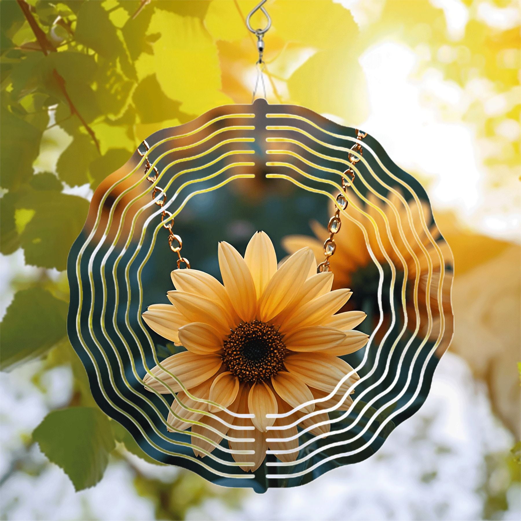 Vibrant Yellow Sunflower Metal Hanging Wind Spinner & Chime - Artistic ...