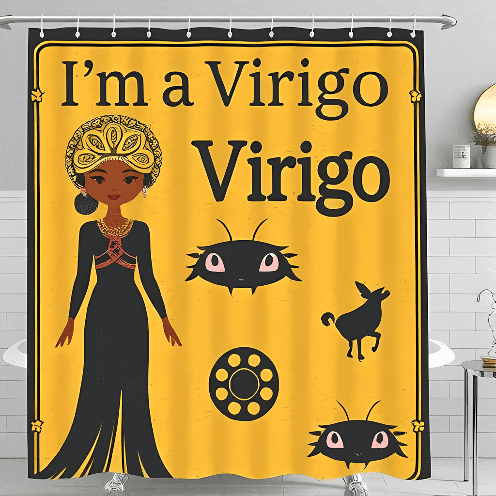 Vibrant Yellow Virgo Shower Curtain - Retro 1920s Flapper Design with ...