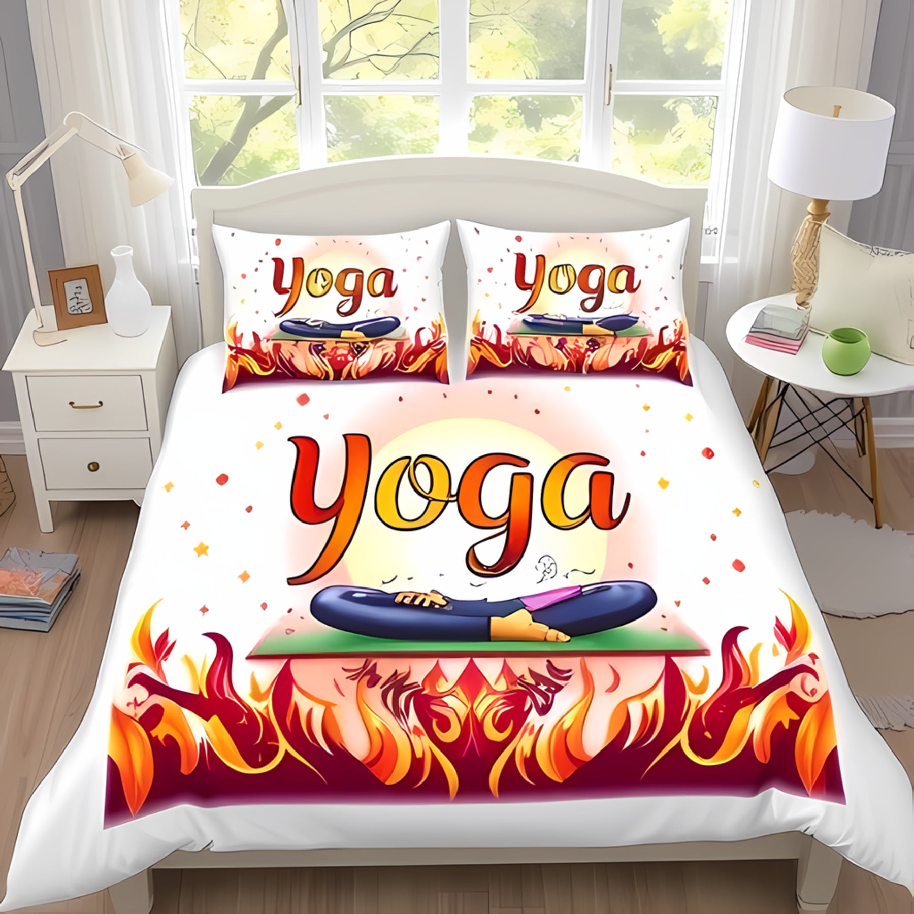 Vibrant Yoga 3-Piece Duvet Cover Set with Large Pillow Featuring Yoga ...