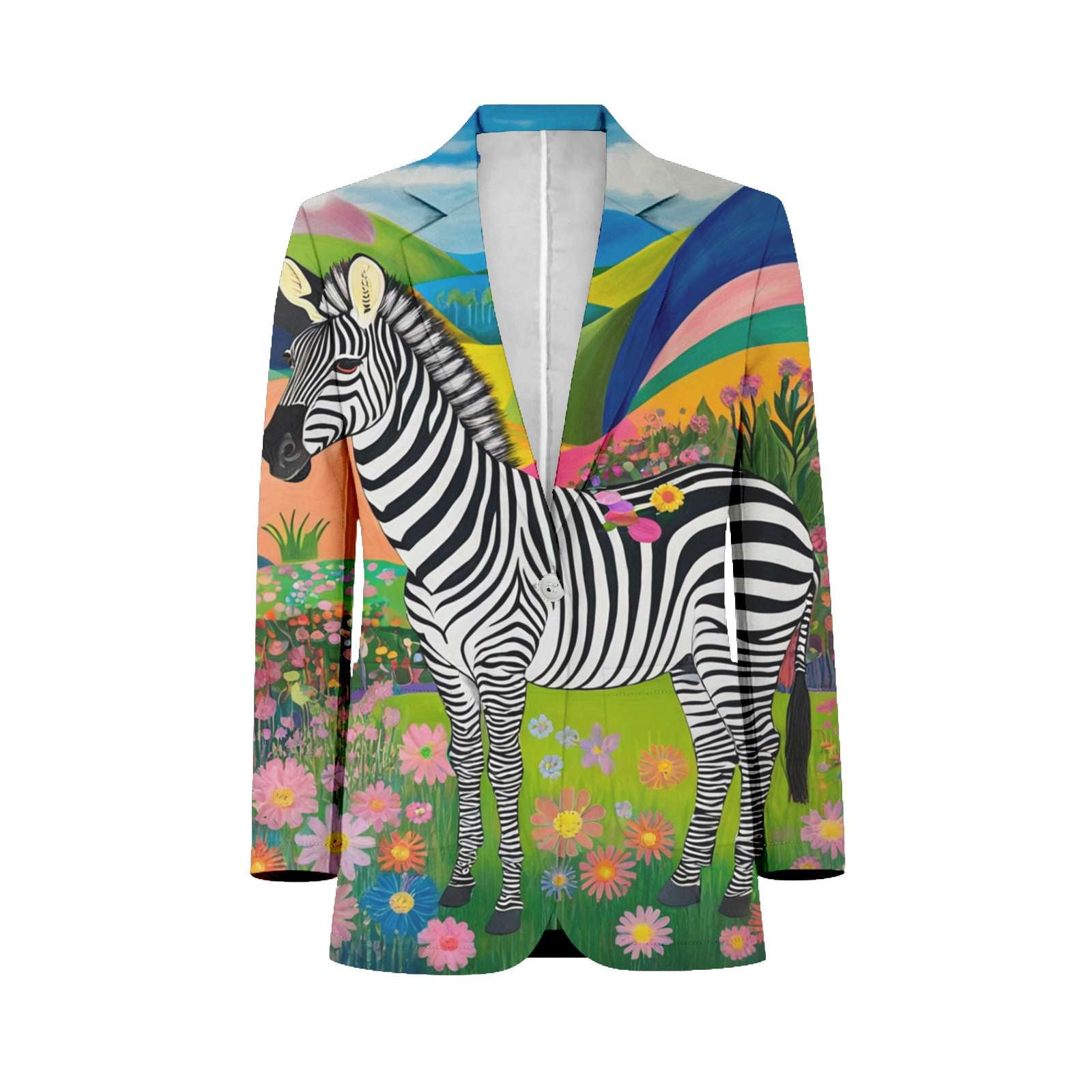 Vibrant Zebra Floral Art Customized Men's Suits full man Shawl Collar ...