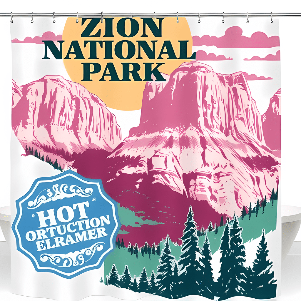 Vibrant Zion National Park Shower Curtain - Retro Red Rock Design with ...