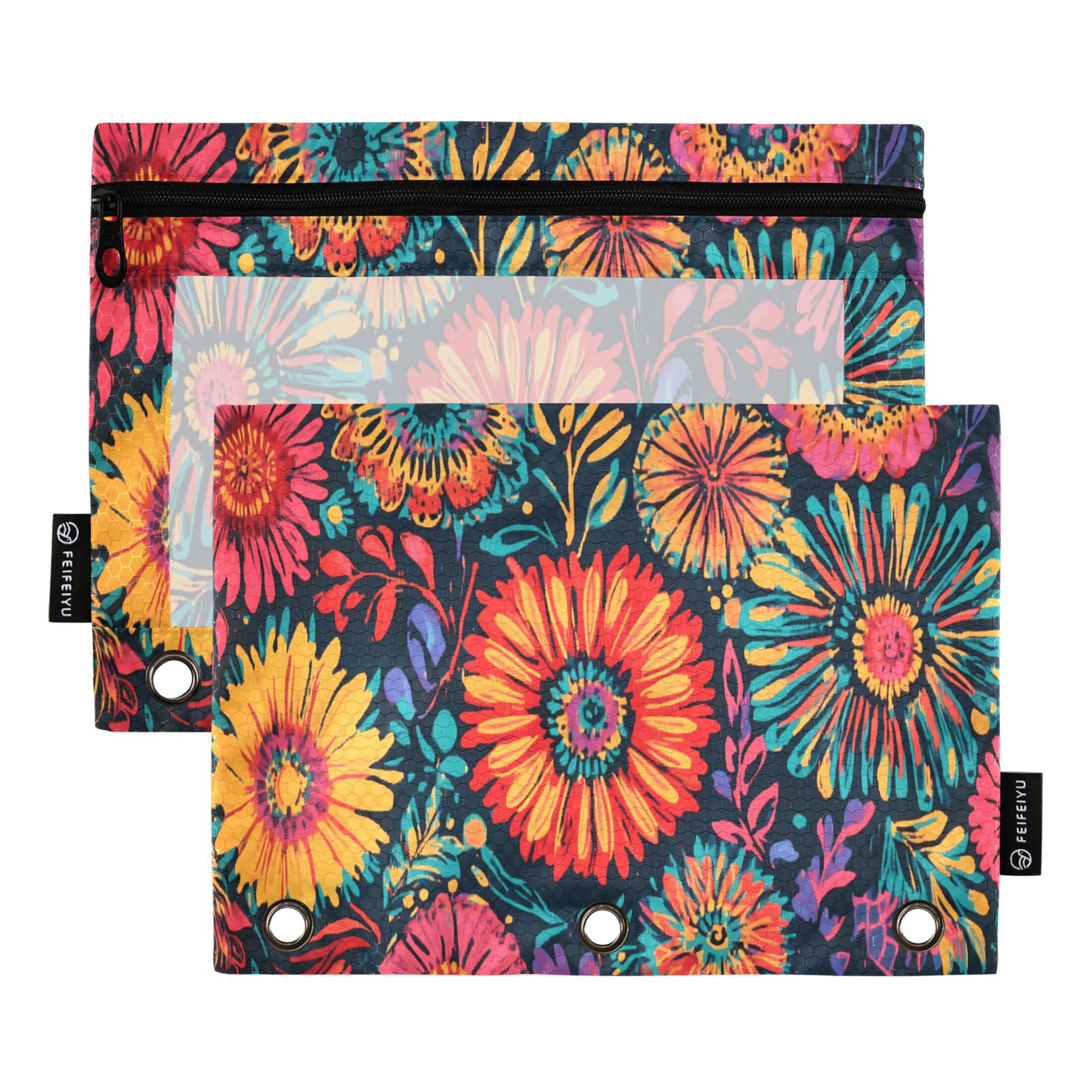 Vibrant and Colorful Flowers 2 Pack Pencil Pouch for 3 Ring Binder ...