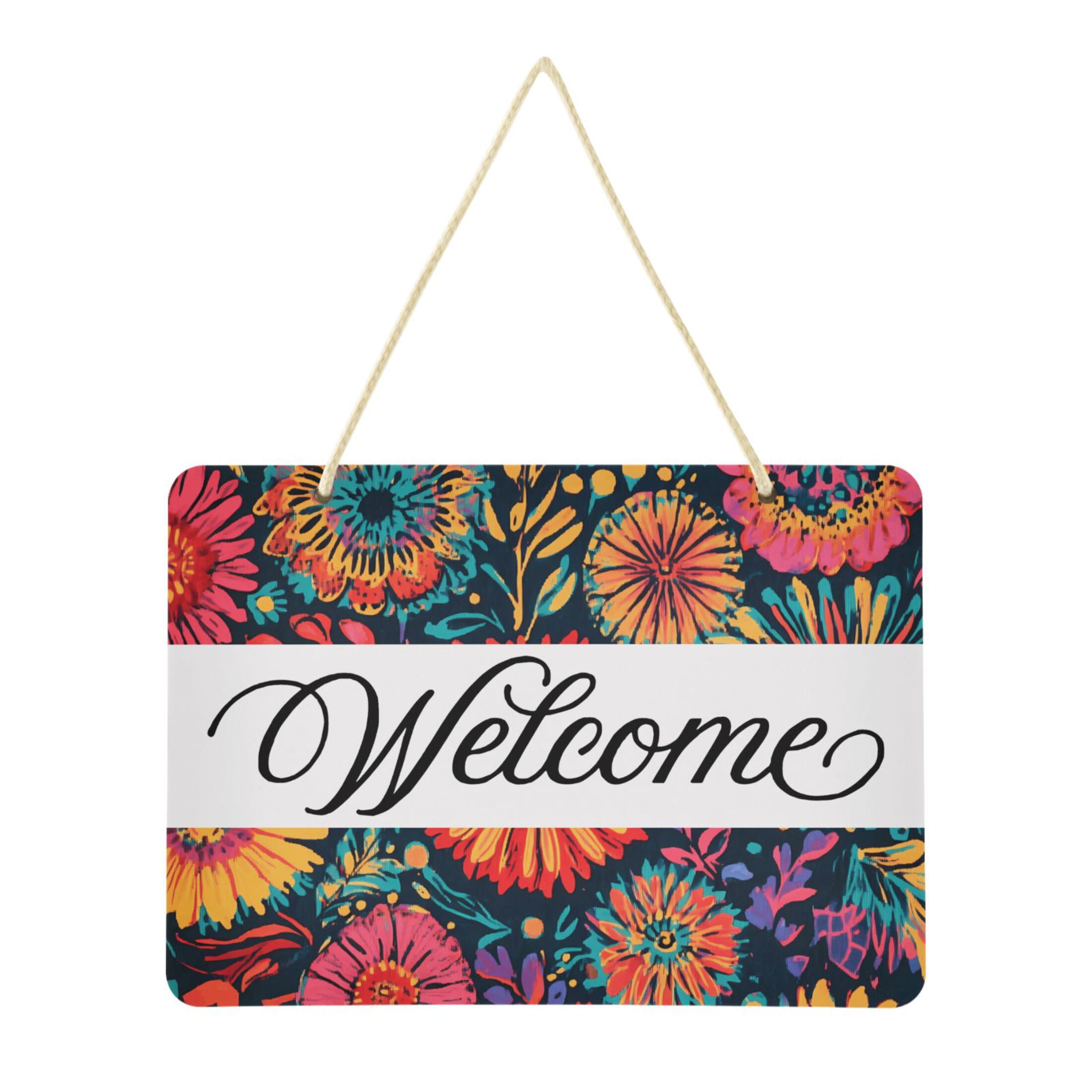 Vibrant and Colorful Flowers Welcome Sign Front Door PVC 14x10 inch ...
