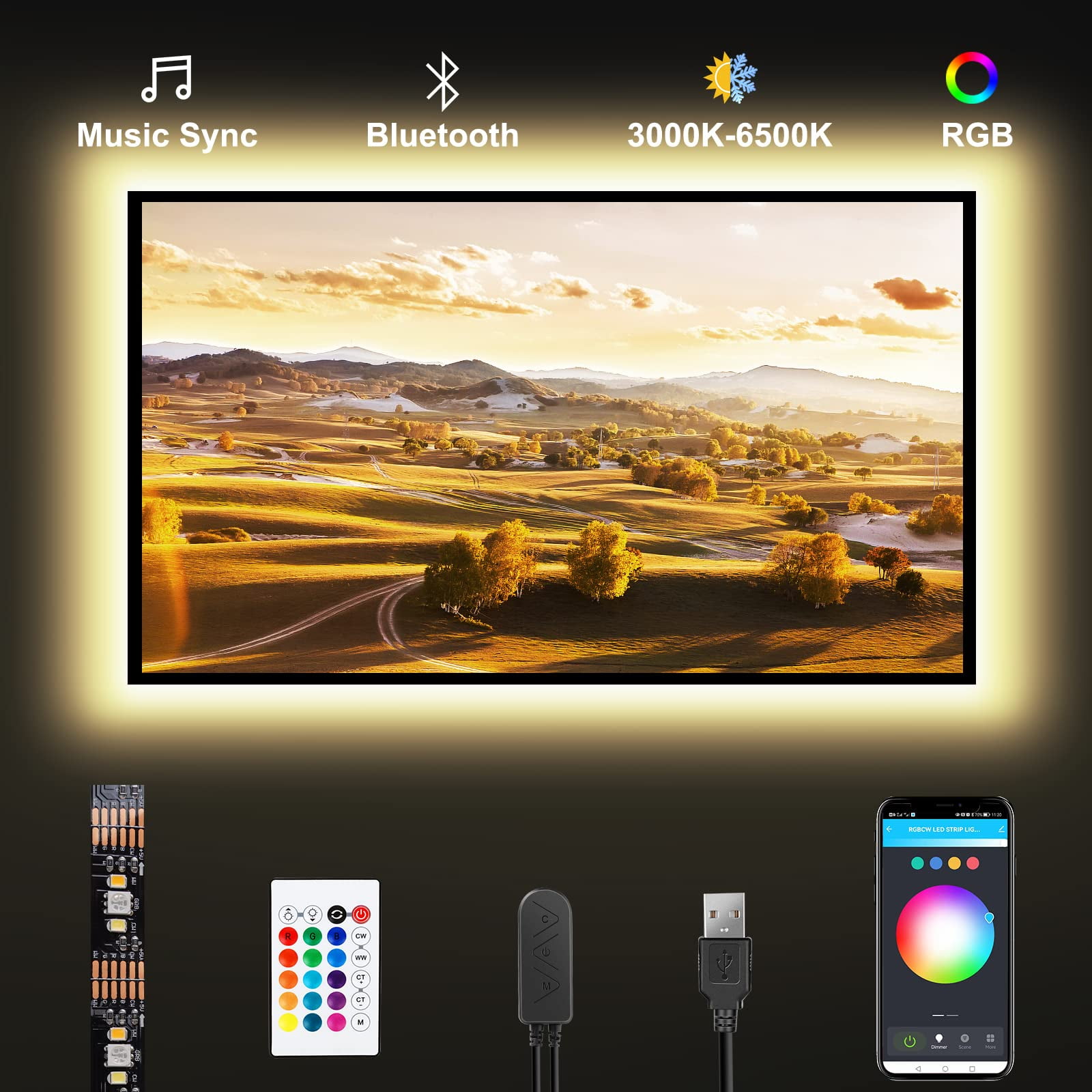 Vibrant and Cozy: Bluetooth RGBWW LED TV Lights - Colorful Backlight ...