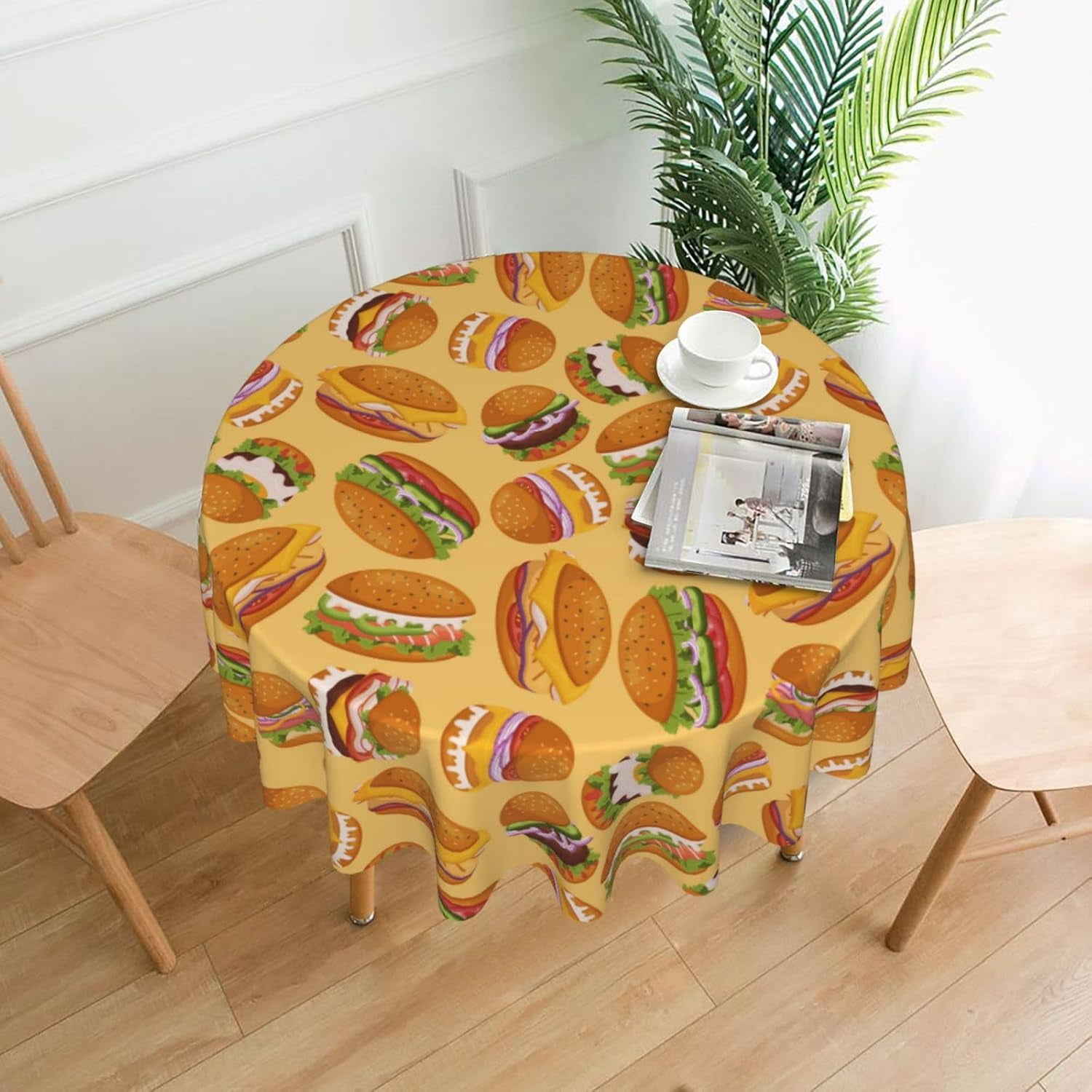 Vibrant and Delicious Fast Food Tablecloth Round 60 Inch Table Cloth ...