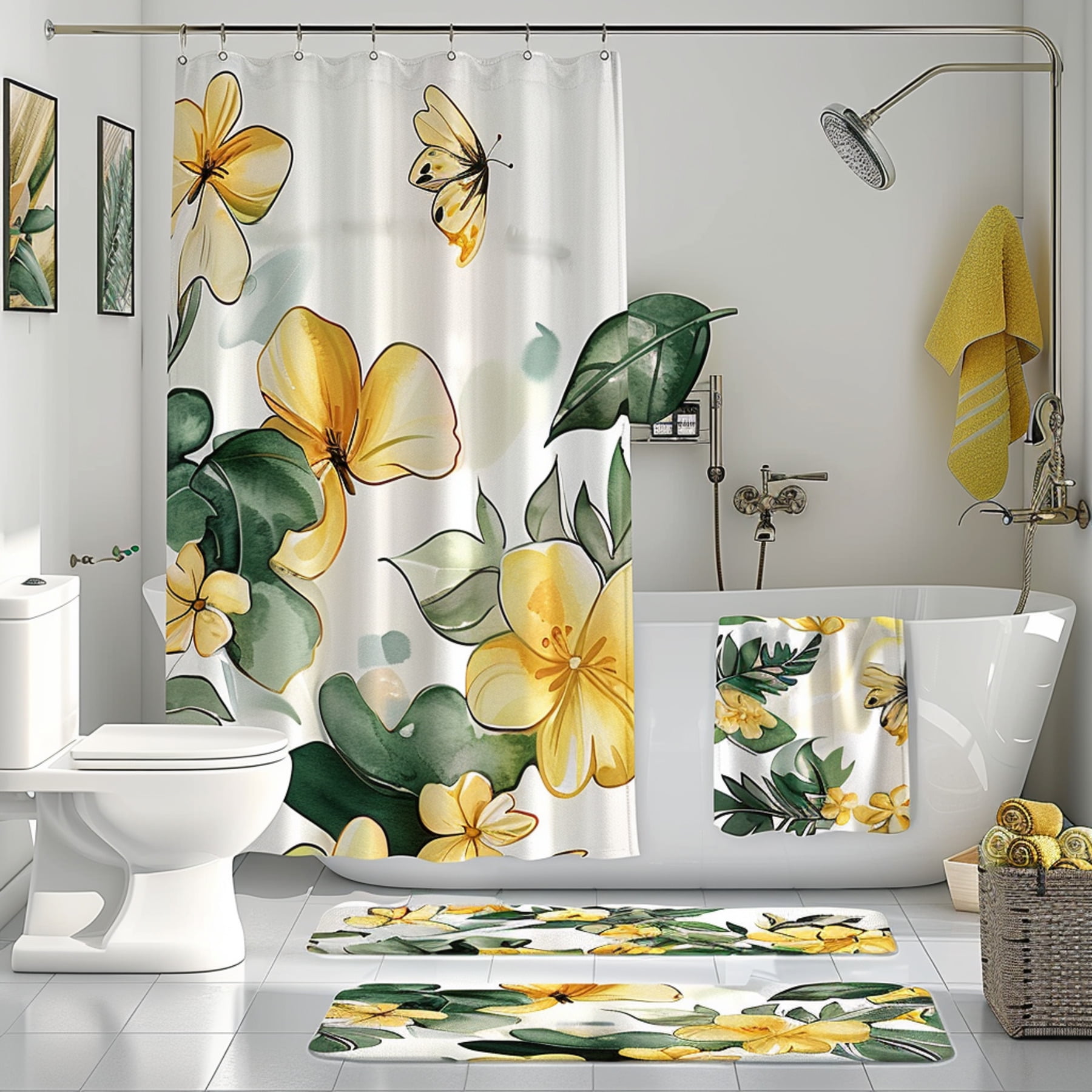 Vibrant Floral Shower Curtain Set With Modern Minimalist Design