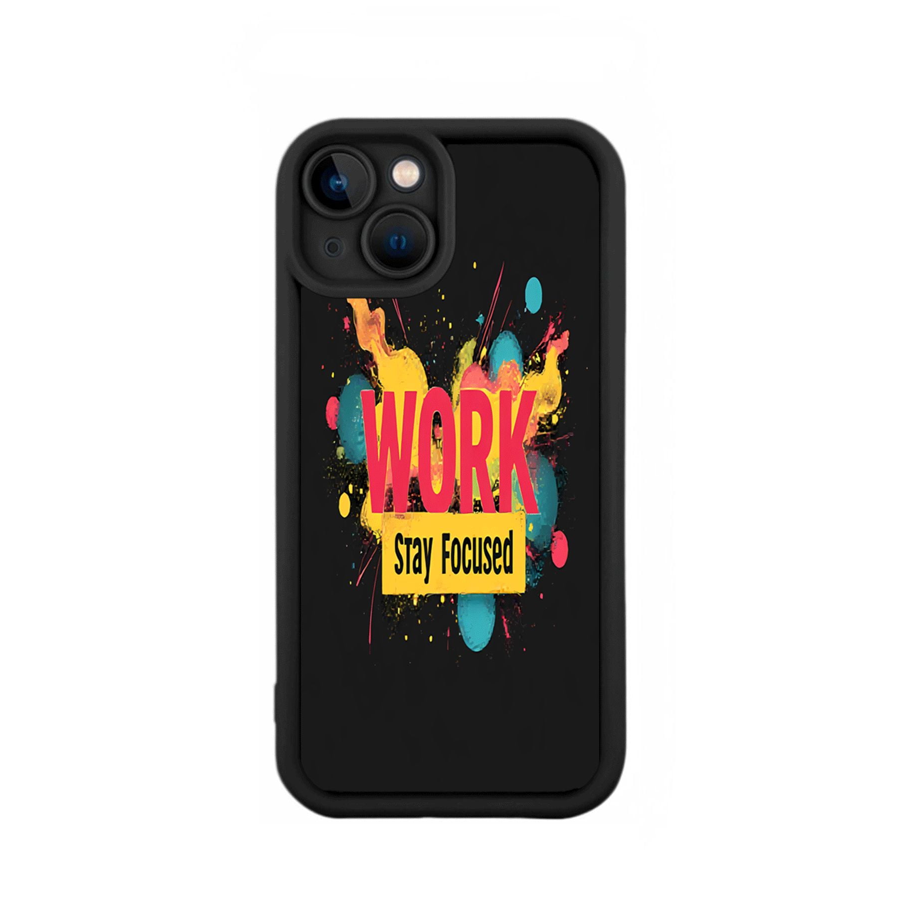 Vibrant iPhone 15 Case - Bold ' WORK ' Design with Colorful Splashes ...