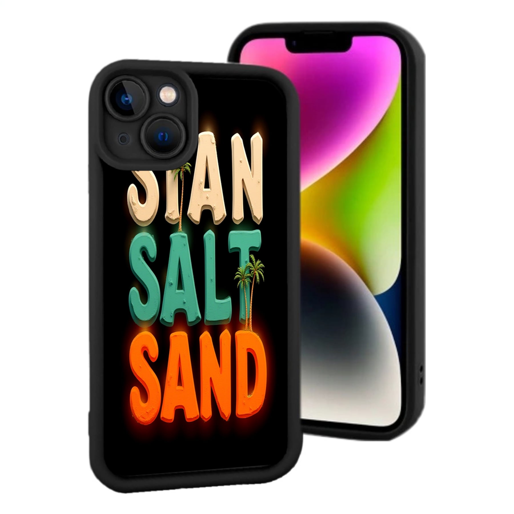 Vibrant iPhone 15 Case - " SIAN SALT SAND " Design with Colorful Text ...