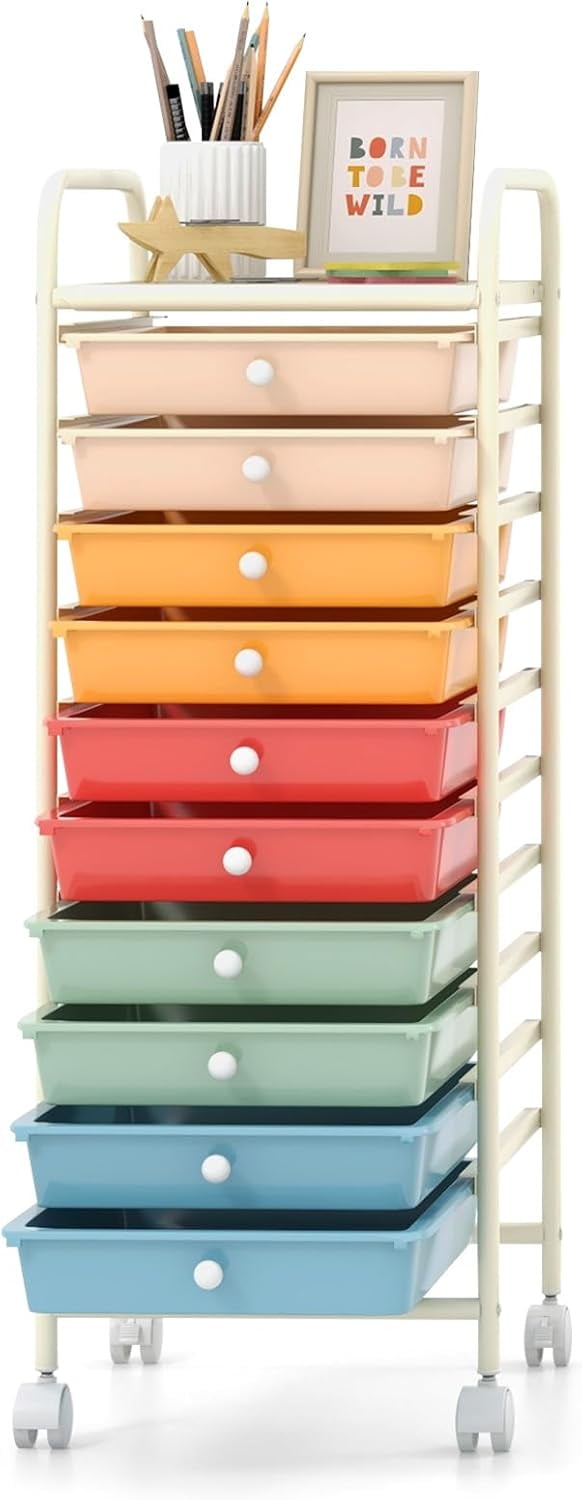 VibrantEcho 10-Drawer Rolling Storage Drawer Cart, Utility Cart with ...