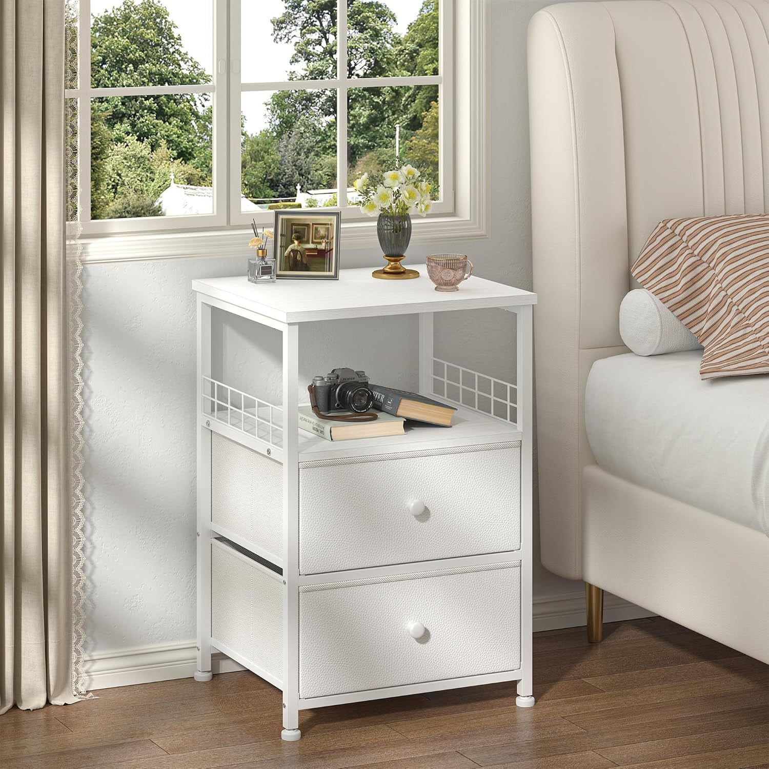 VibrantEcho 17.8"W Nightstand, Night Stand with Fabric Drawers and Open ...