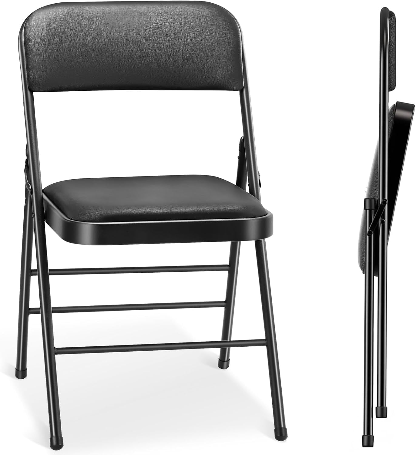 VibrantEcho 2 Pack Folding Chairs with PU Padded Cushion and Back ...
