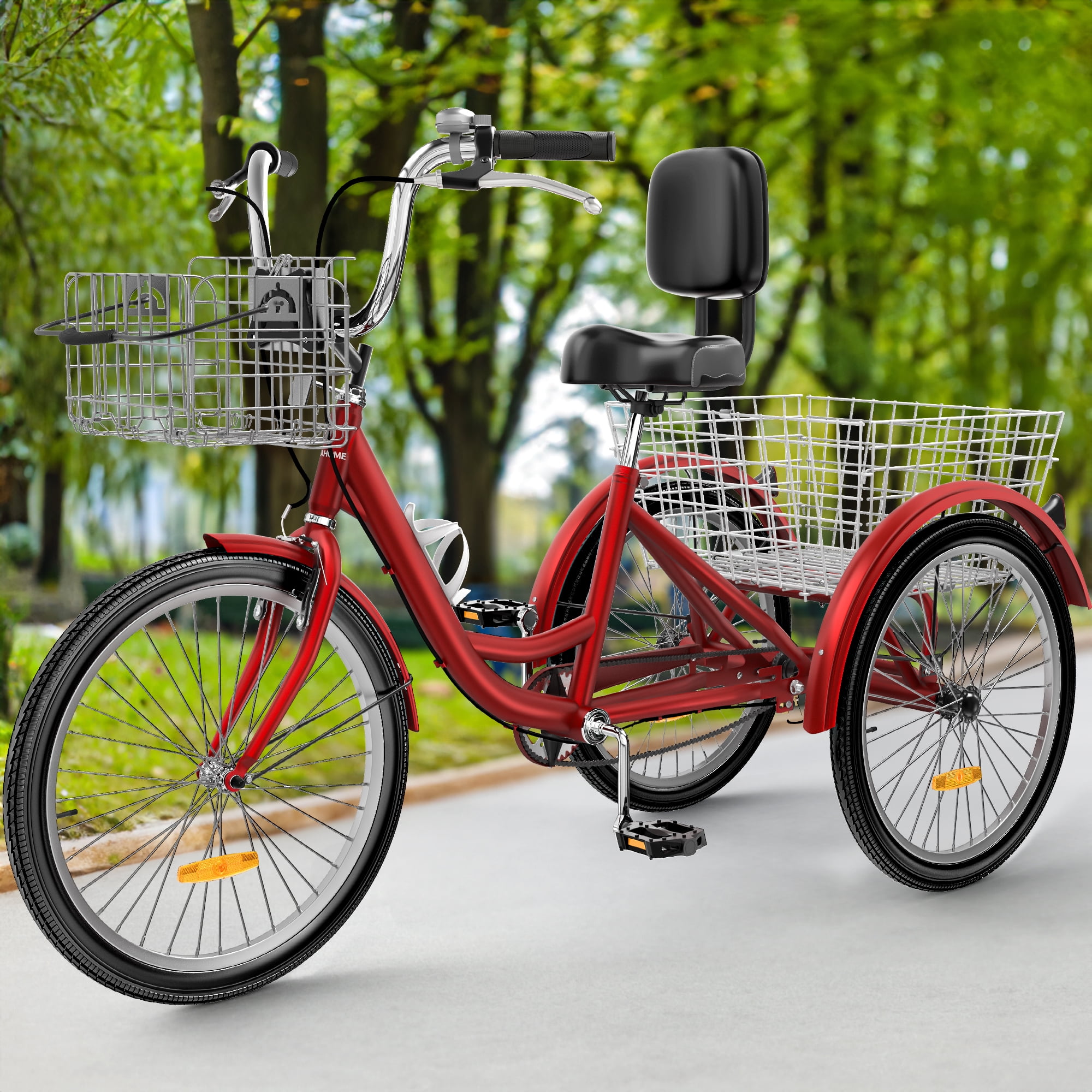 VibrantEcho 26 Inch 1-Speed Adult Trike, Phantom Red 3-Wheel Bike with ...