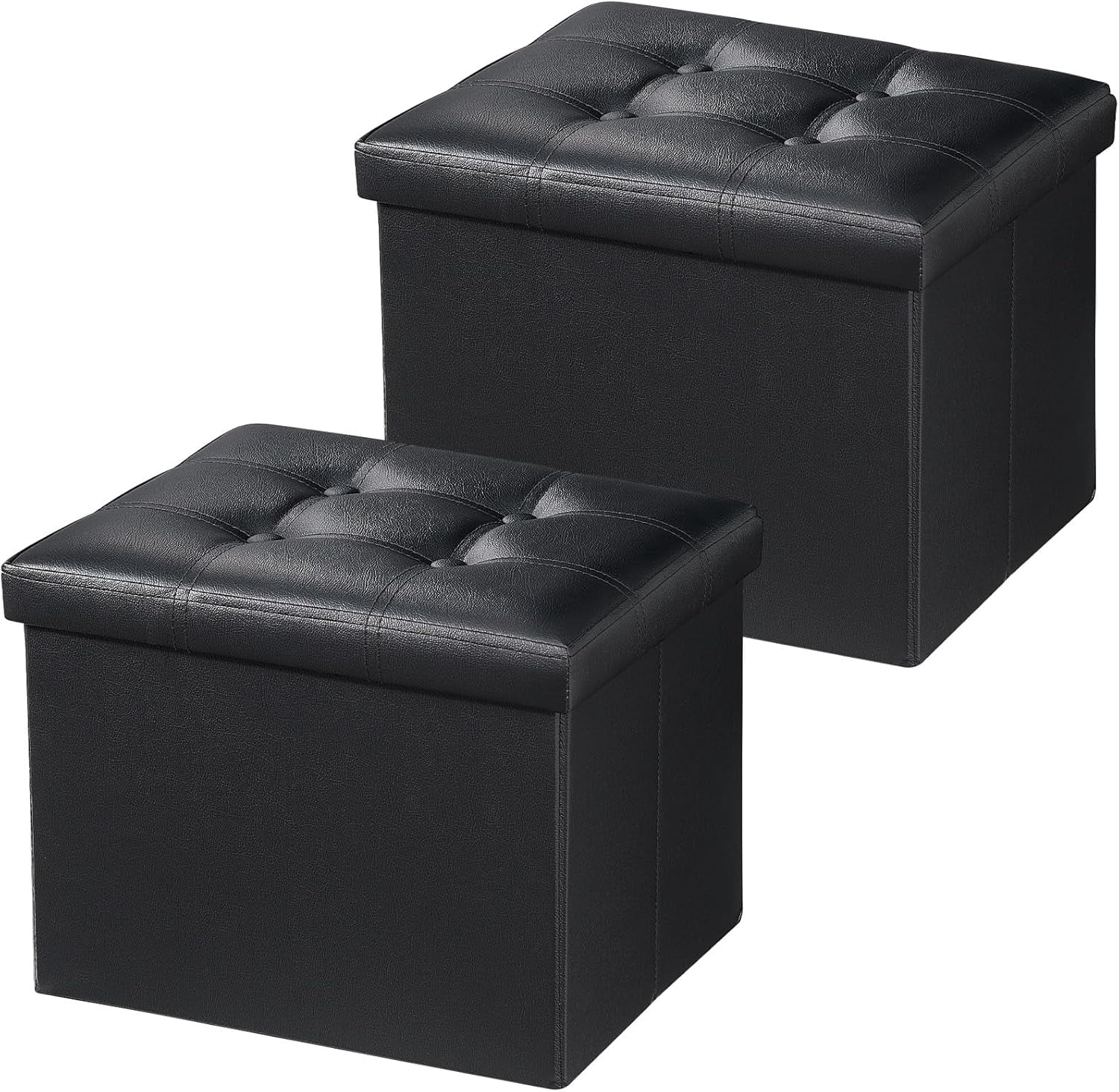 VibrantEcho 2PC Storage Ottoman, Folding Foot Stool with Thicker Foam ...