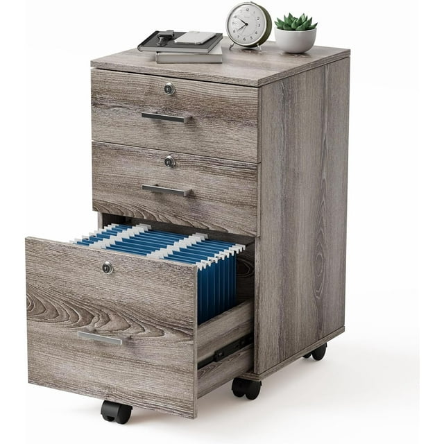 VibrantEcho 3-Drawer File Cabinet with Lock, Wood Rolling Filing ...