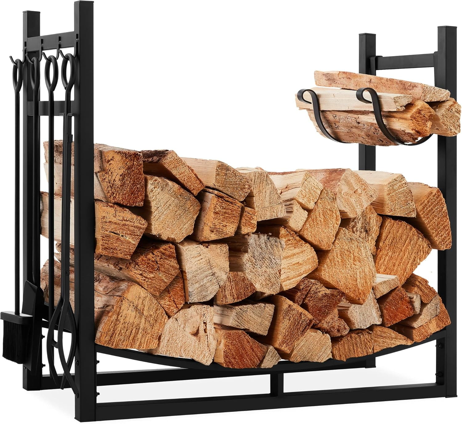 VibrantEcho 34.25in Firewood Log Rack & Tool Set Steel Wood Storage ...