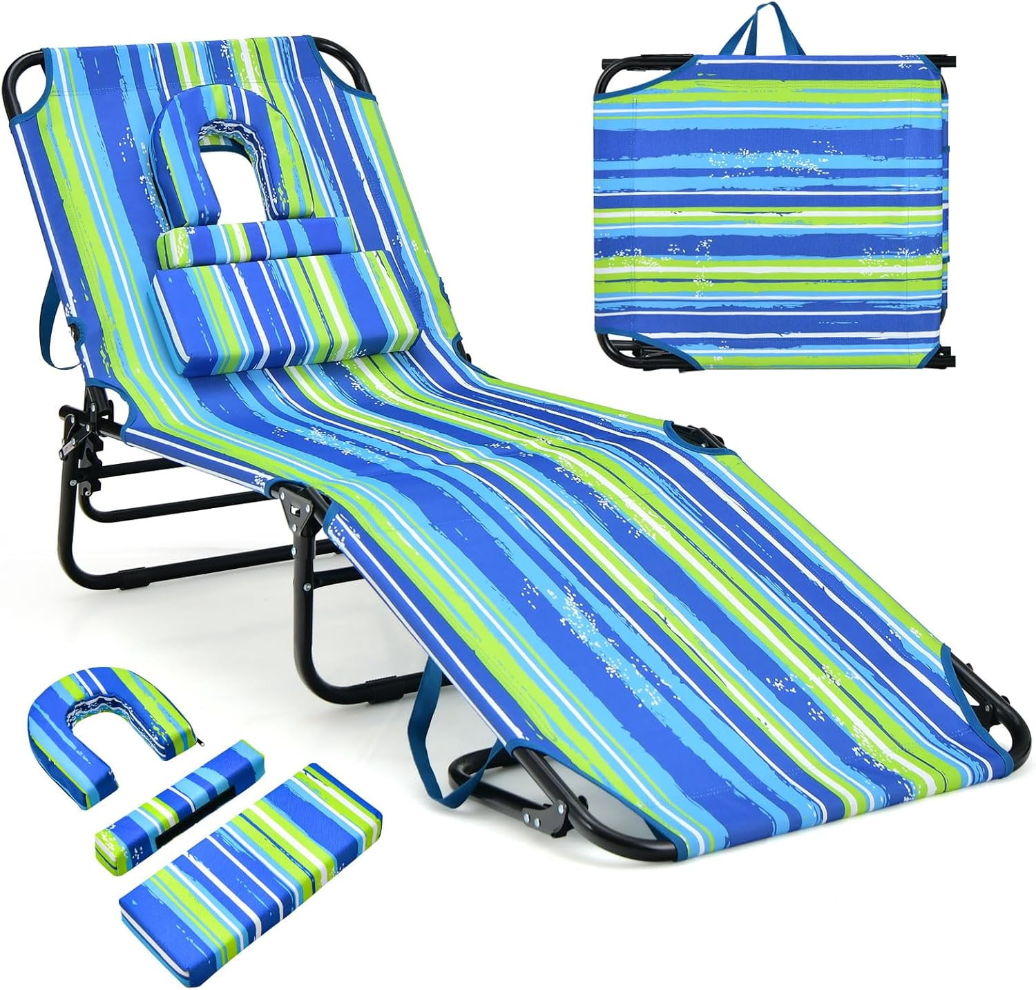 VibrantEcho 350lbs Adjustable Patio Lounge Chair w/Face Hole, Removable ...