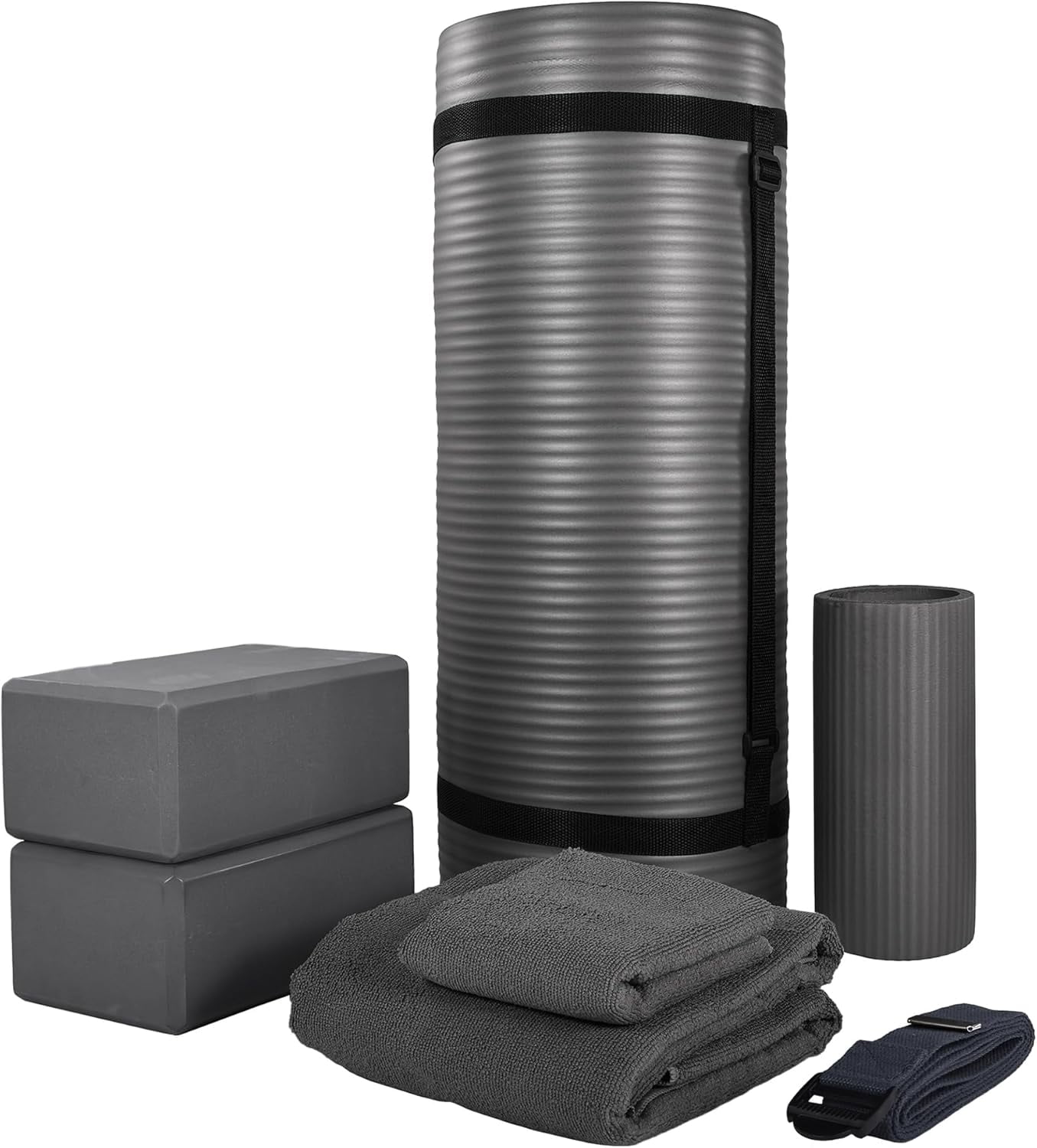 VibrantEcho 7-Piece Home Gym Yoga Set with 1-Inch Thick Yoga Mat, 2 ...