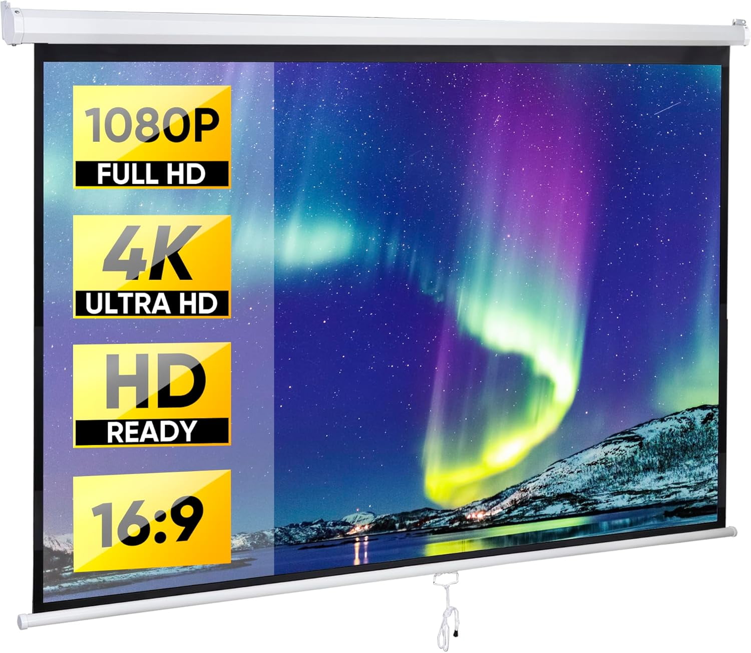 VibrantEcho 80" 16:9 HD Manual Projector Screen with Auto Lock Anti ...