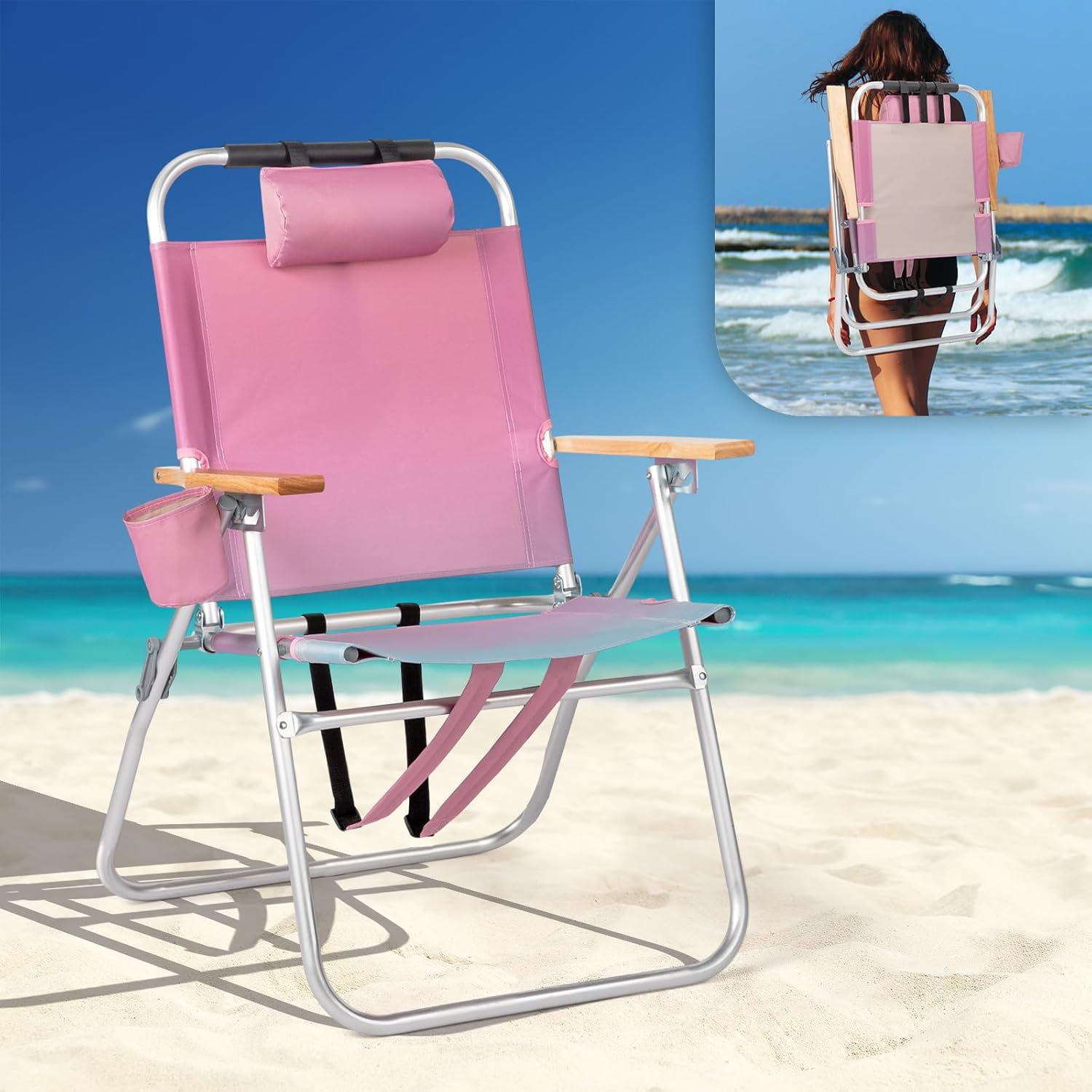 VibrantEcho Aluminum Backpack Beach Chair – Tall Beach Chairs for ...