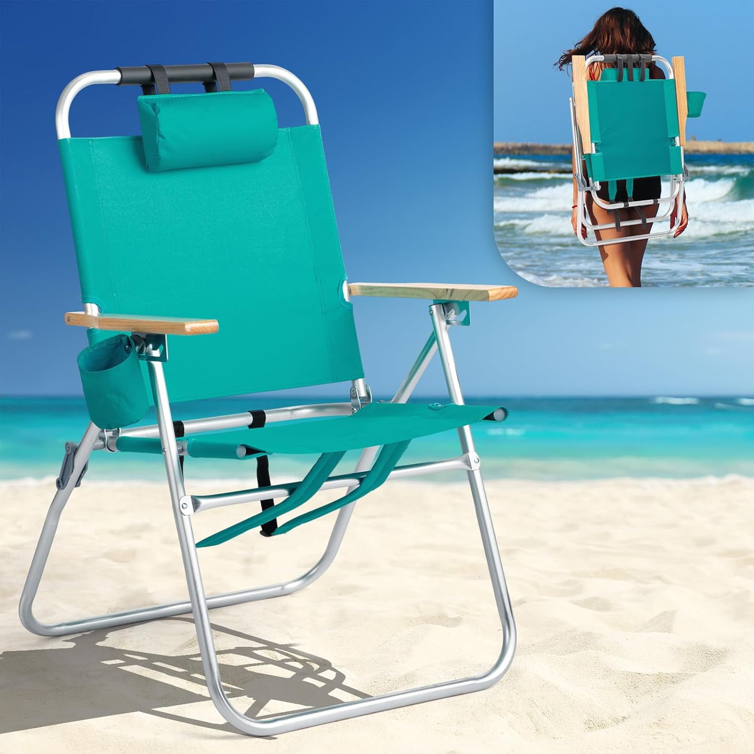 VibrantEcho Aluminum Backpack Beach Chair – Tall Beach Chairs for ...