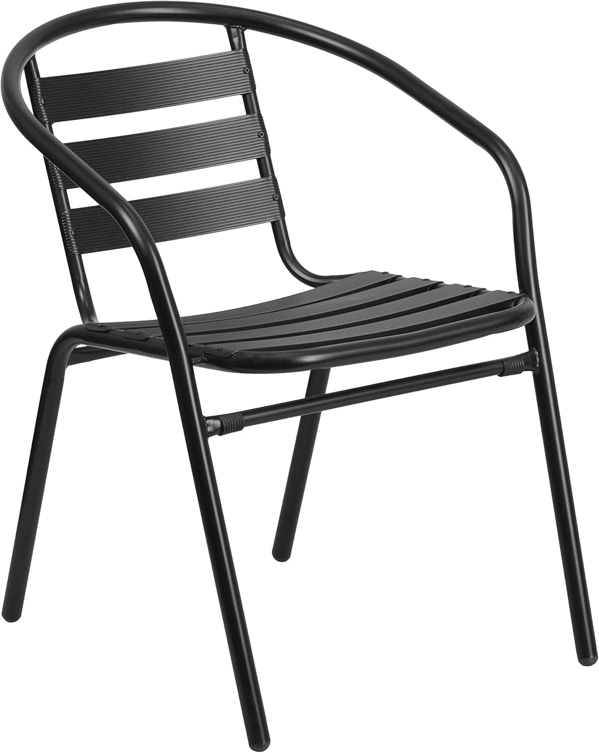 VibrantEcho Black Metal Restaurant Stack Chair with Aluminum Slats ...