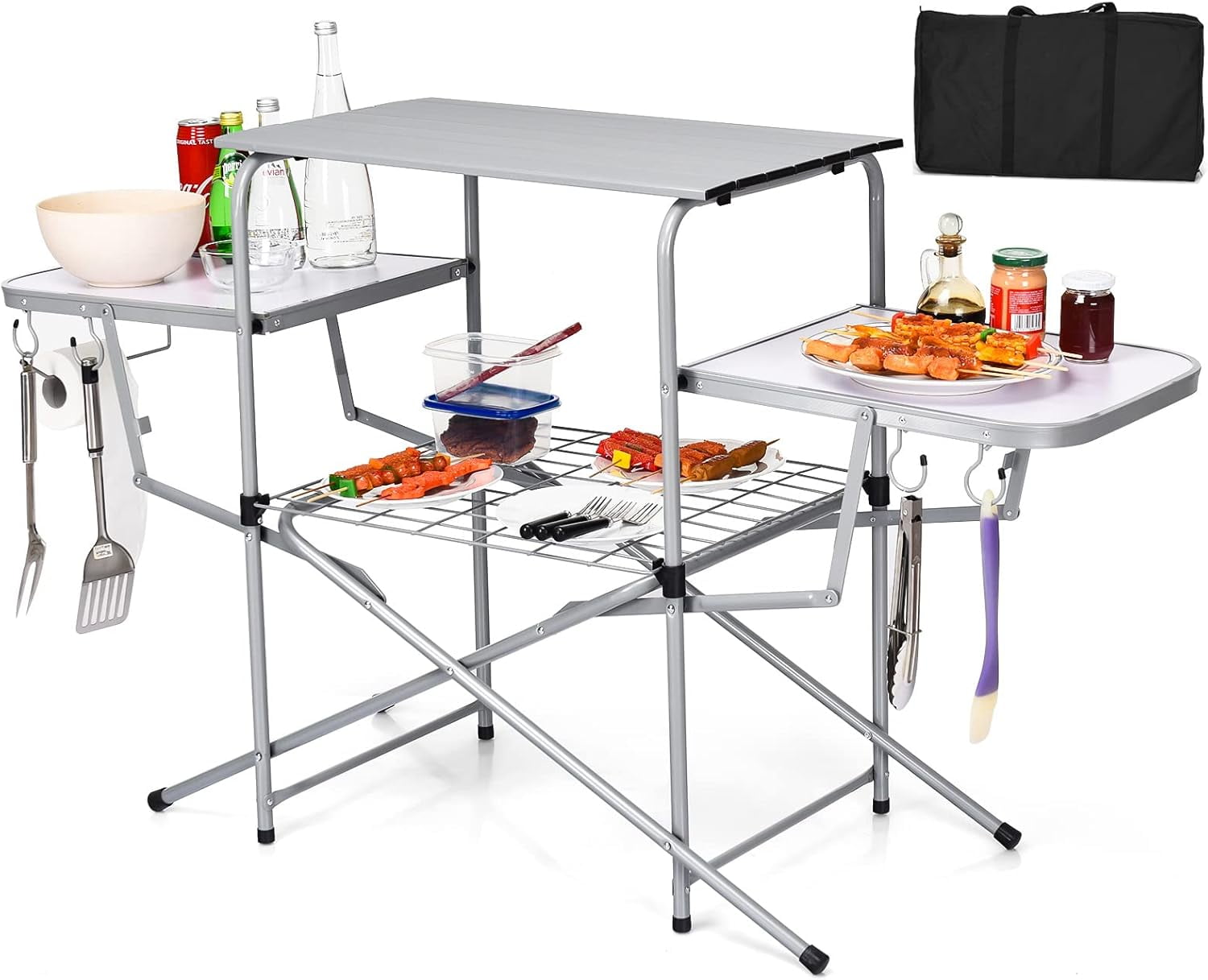 VibrantEcho Folding Grill Table with 26'' Main Tabletop, Portable ...