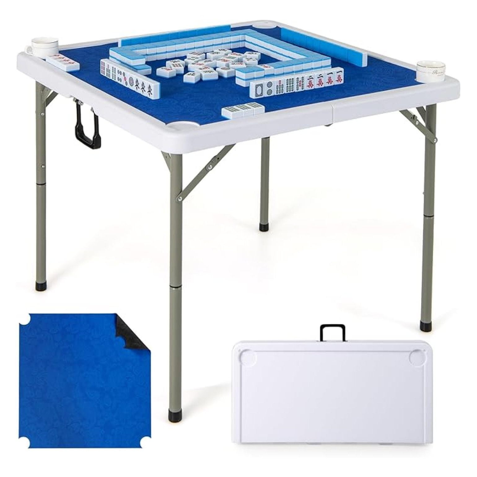 VibrantEcho Folding Mahjong Table, 35" Square Card Table with Cup ...