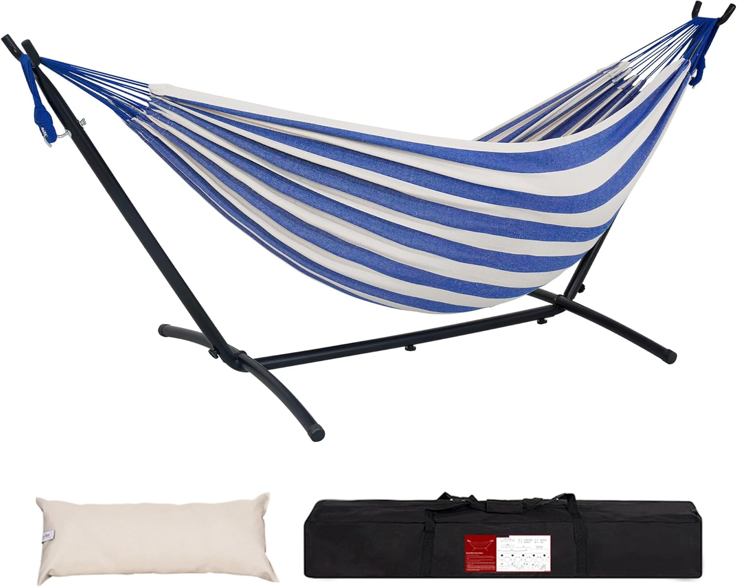VibrantEcho Hammocks Double Hammock with 9 ft Space-Saving Steel Stand ...