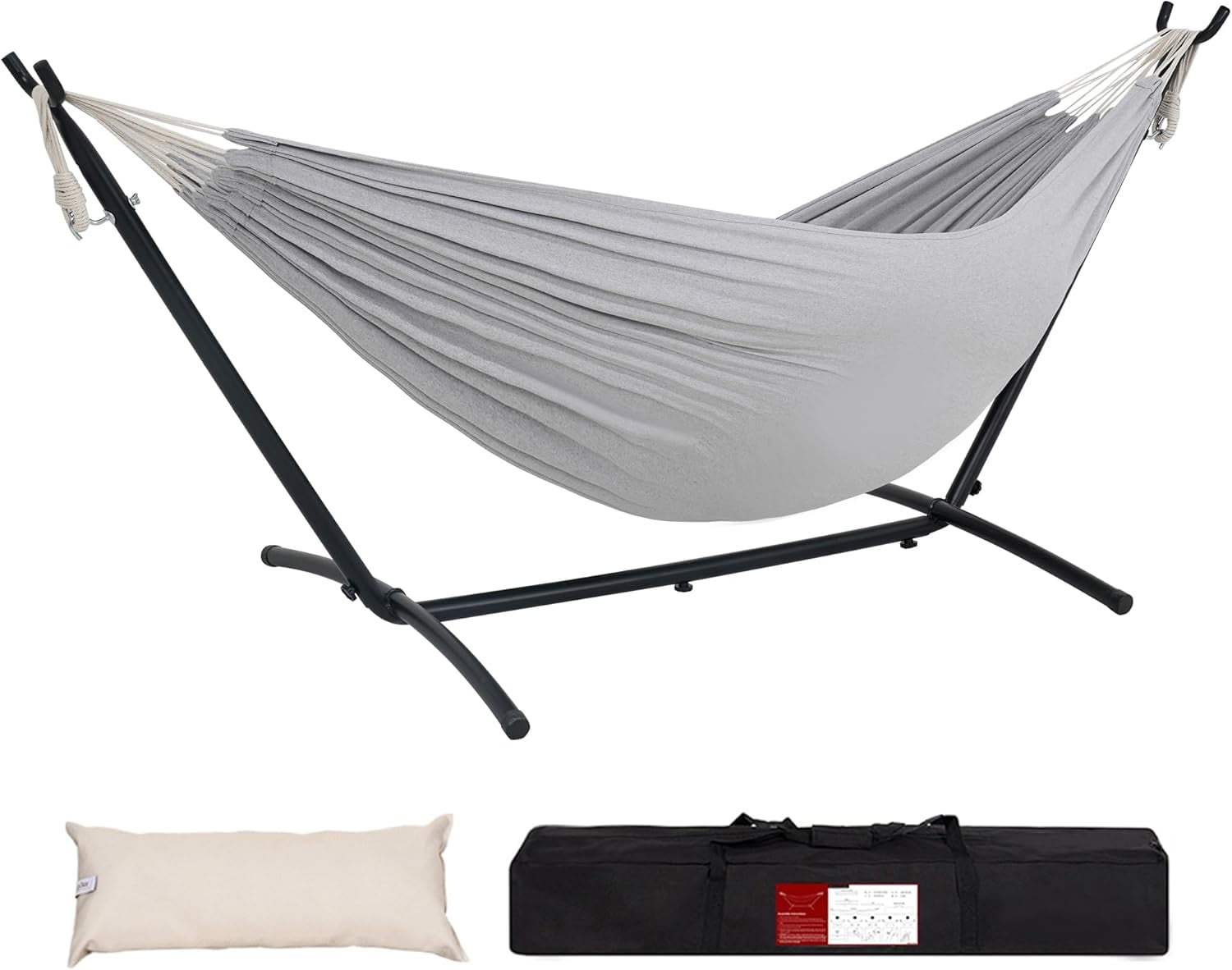 VibrantEcho Hammocks Double Hammock with 9ft Space-Saving Steel Stand ...