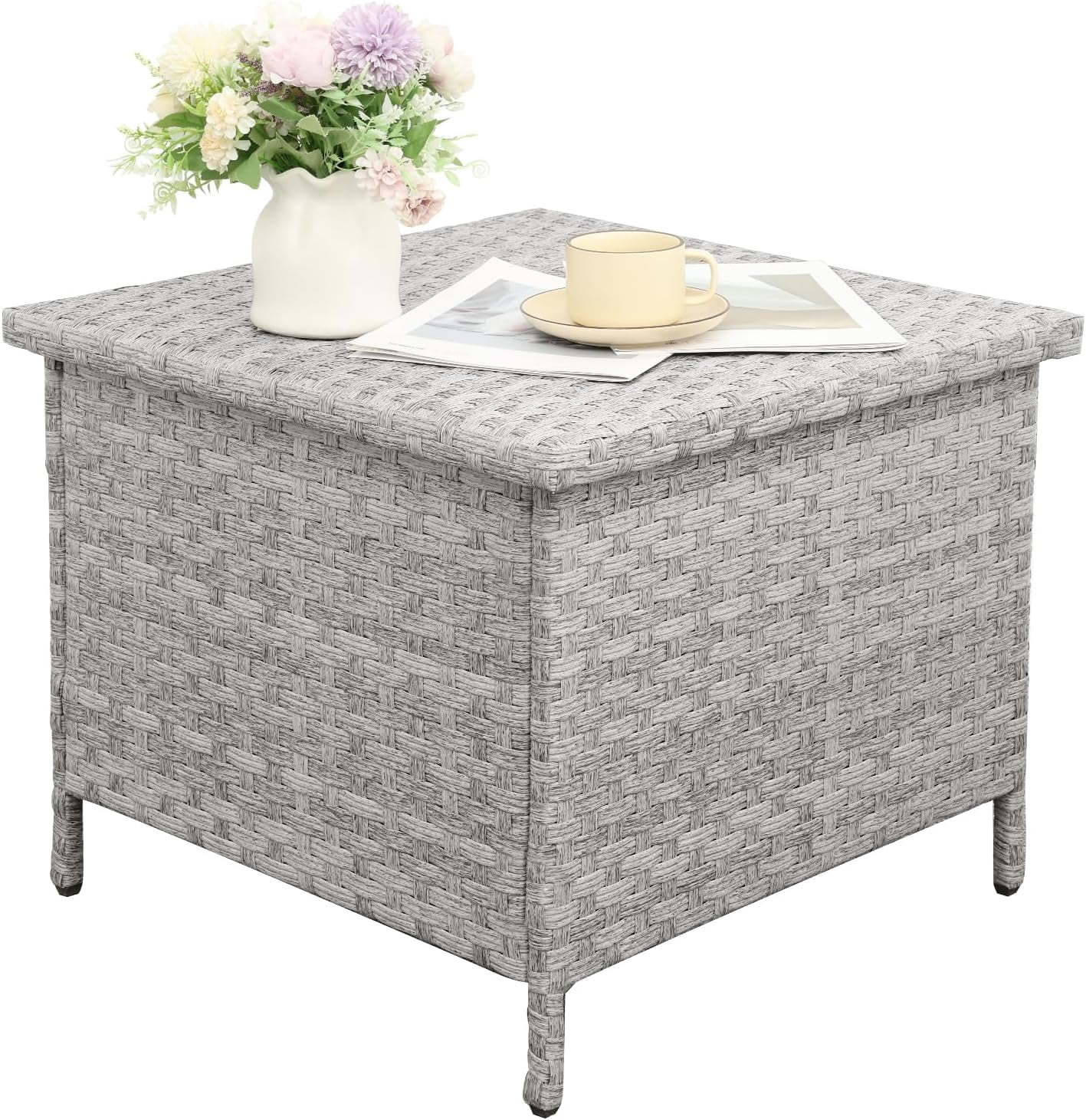 VibrantEcho Outdoor PE Wicker Side Table with Storage Patio End Table ...
