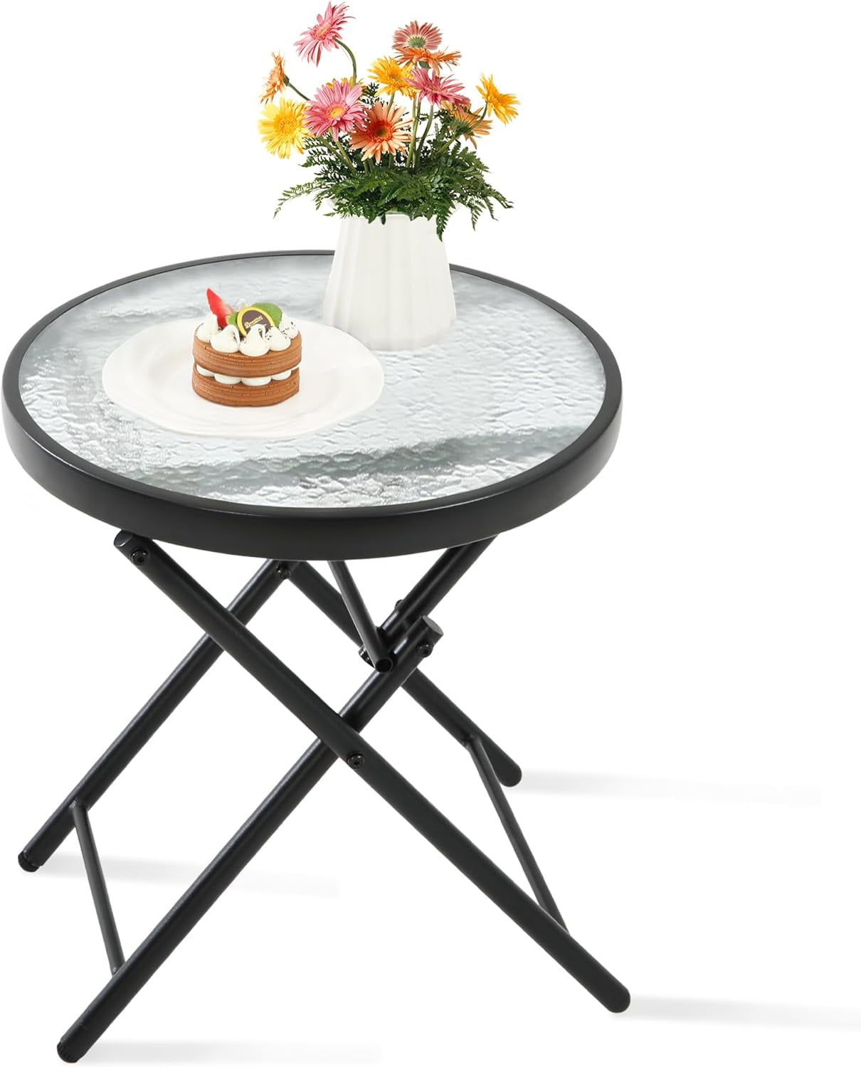 VibrantEcho Outdoor Side Tables - Folding Patio End Table with Tempered ...