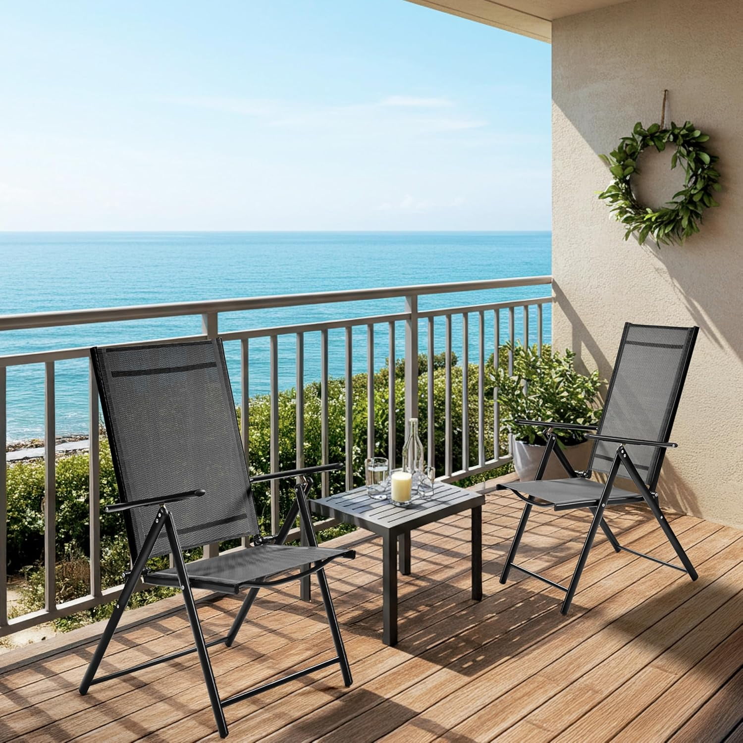 VibrantEcho Patio Folding Dining Chairs Set of 2, Stackable Outdoor ...