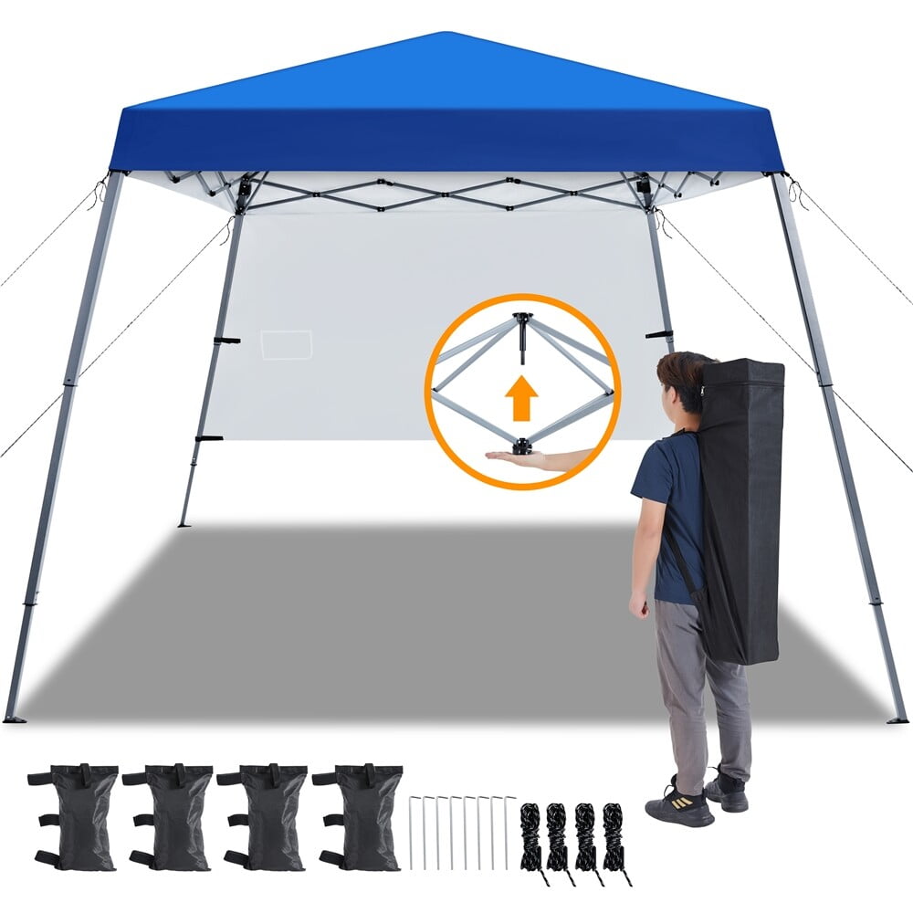 VibrantEcho Portable Pop Up Canopy Tent with Large Base(10x10,Blue w ...