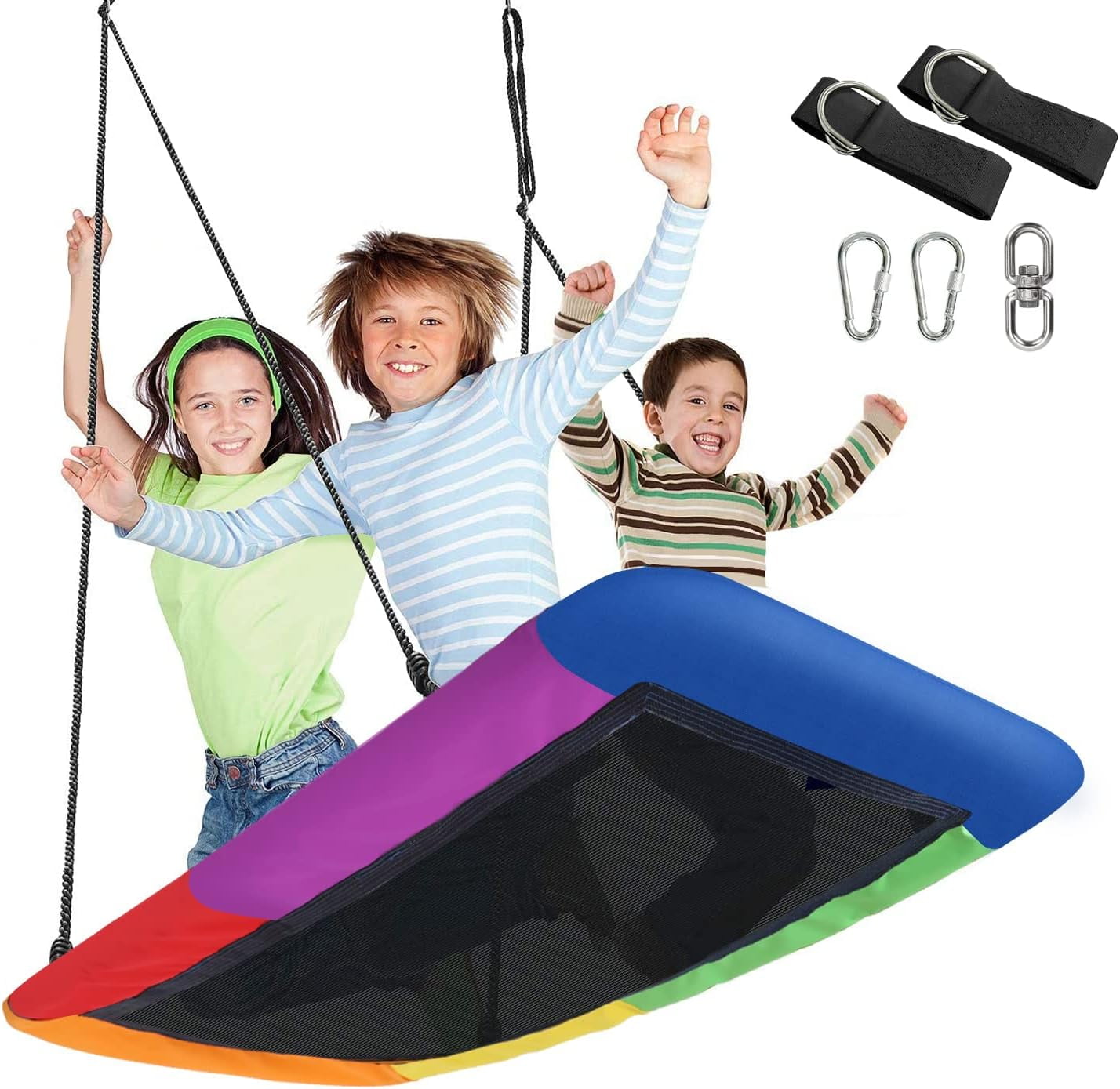 VibrantEcho Saucer Swing for Kids - 700lbs Big Oval Platform - Tree ...