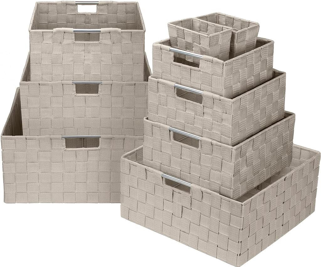 VibrantEcho Set of 9 Storage Baskets for Organizing, Mesh Hand-Woven ...