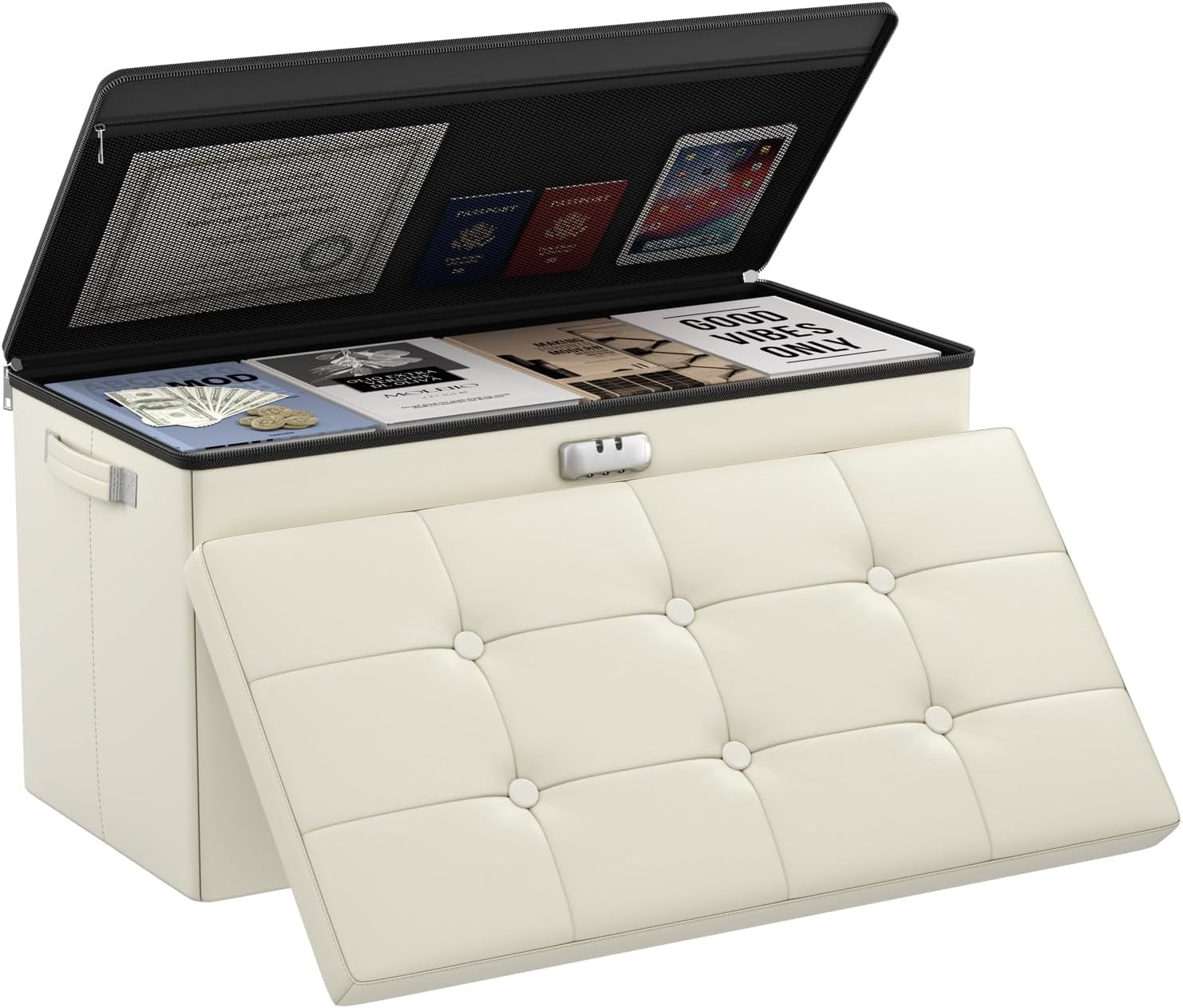 VibrantEcho Storage Ottoman Bench with Lock,Fireproof 30 Inches Folding ...