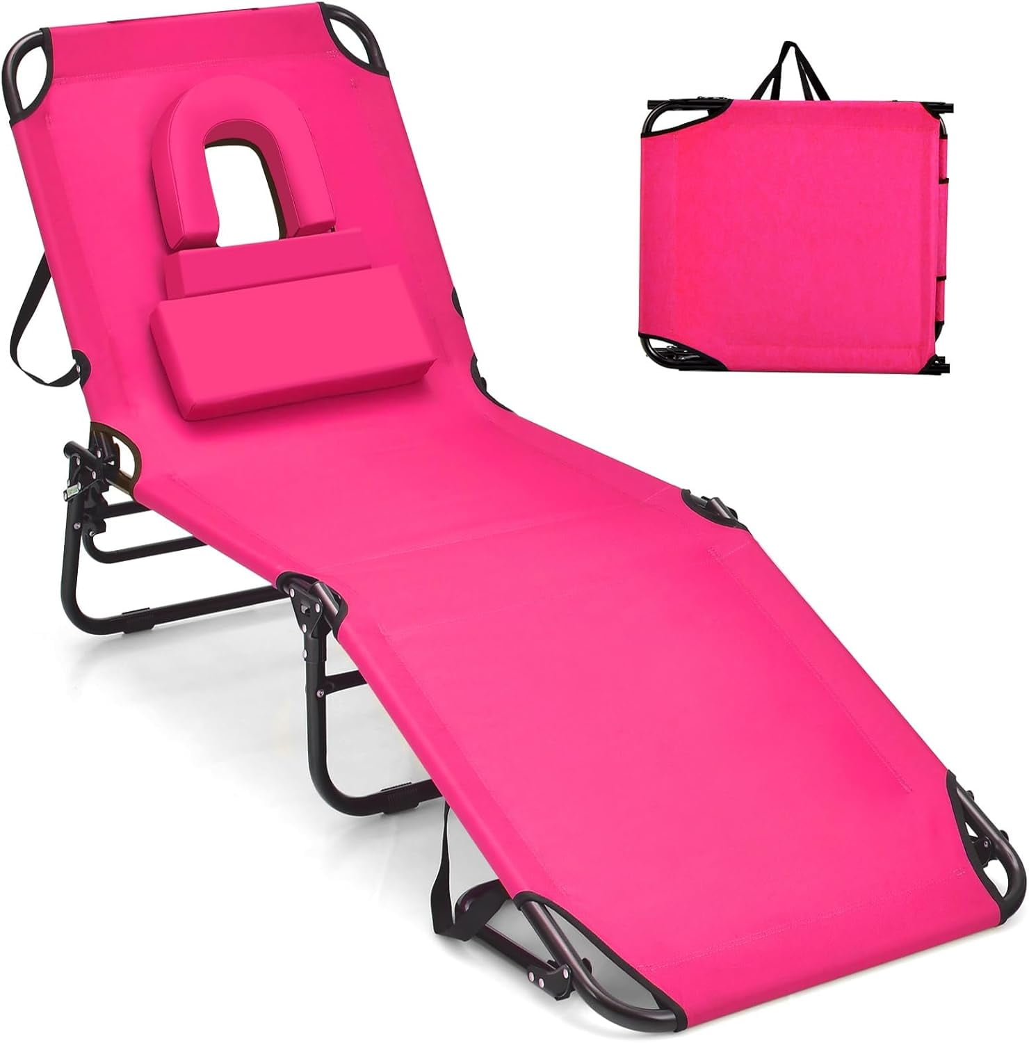VibrantEcho Tanning Chair, 350lbs Beach Lounge Chair with Face Hole ...