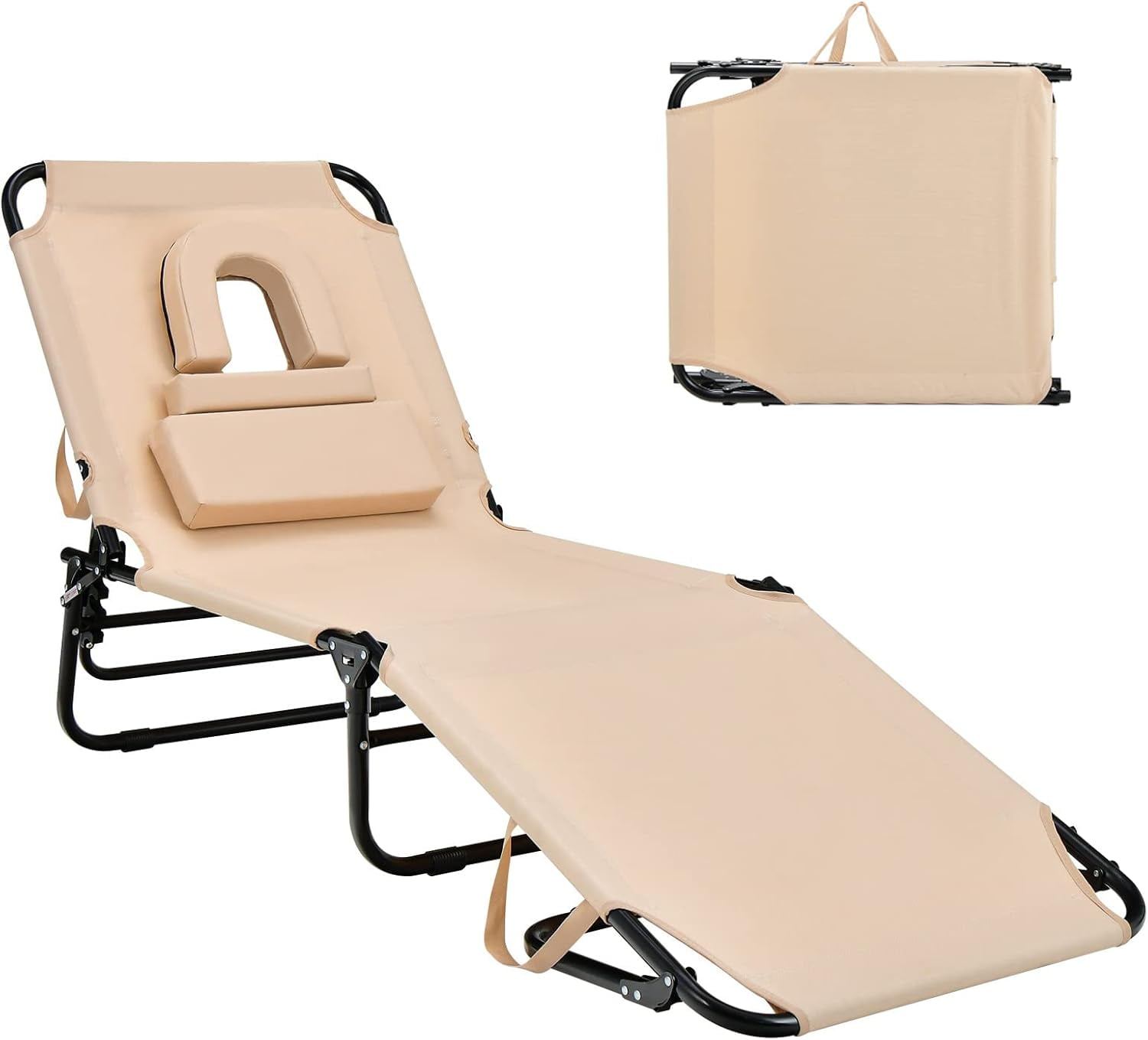 VibrantEcho Tanning Chair, Folding Beach Lounge Chair with Face Hole ...