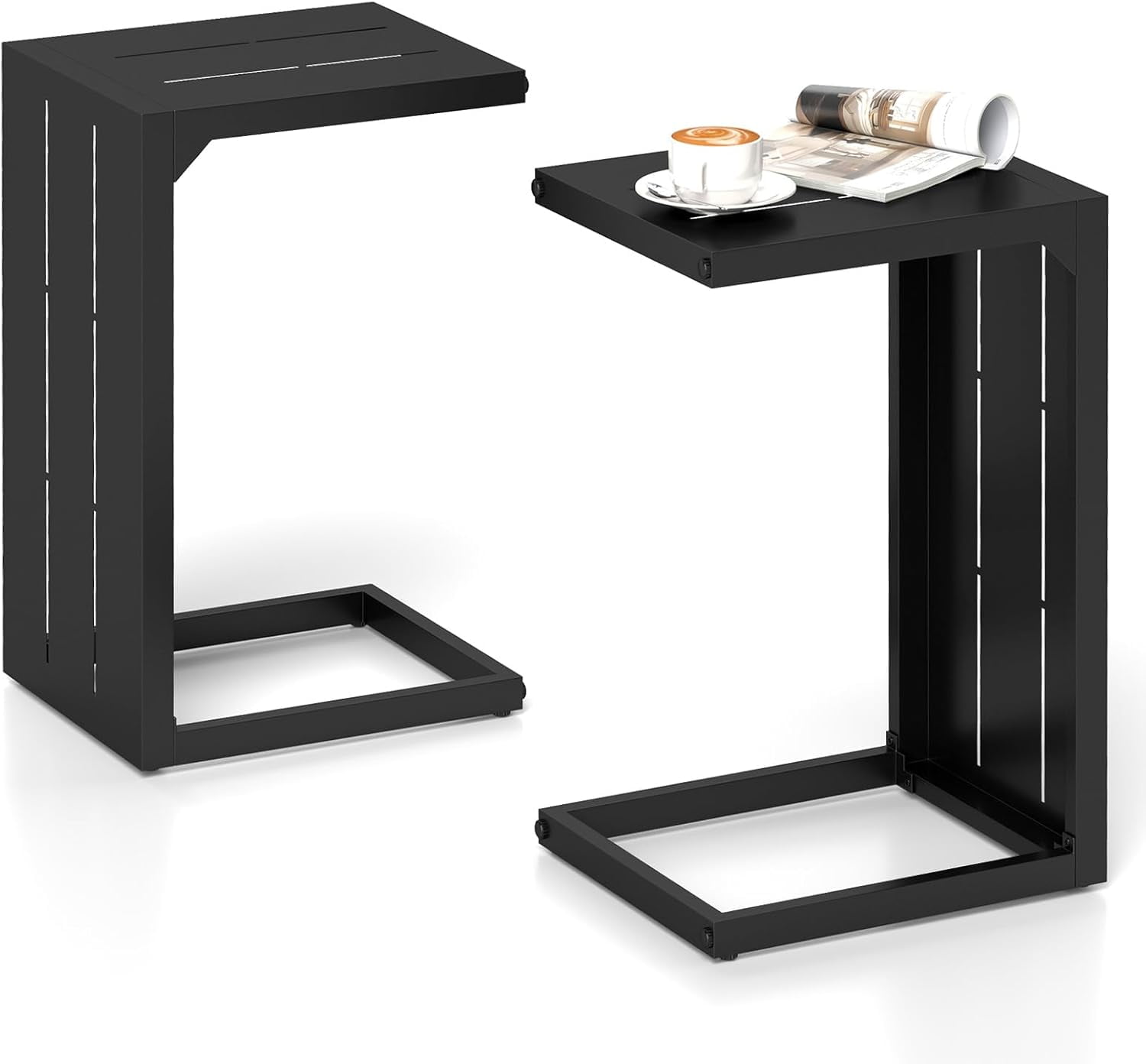 VibrantEcho VelvetBlossom 2-Pack C-Shaped Outdoor Side Tables 2-in-1 ...