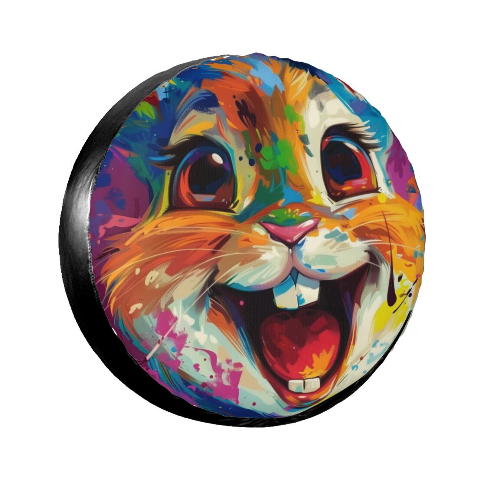 Vibrantly colorful and animated rabbit depiction The spare tire cover ...