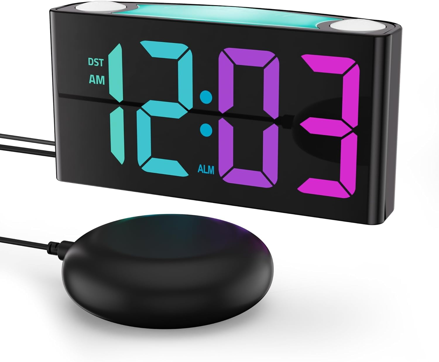 Vibrating Alarm Clock with Bed Shaker : 10 Dynamic Display RGB Clock, 8 ...