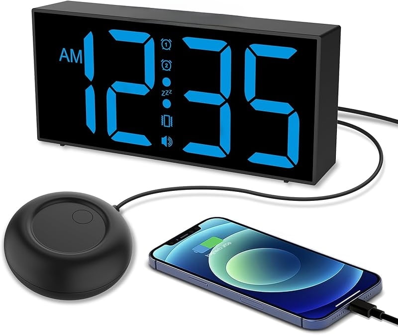 Vibrating Alarm Clock for Heavy Sleepers Adults, Loud Alarm Clocks with ...