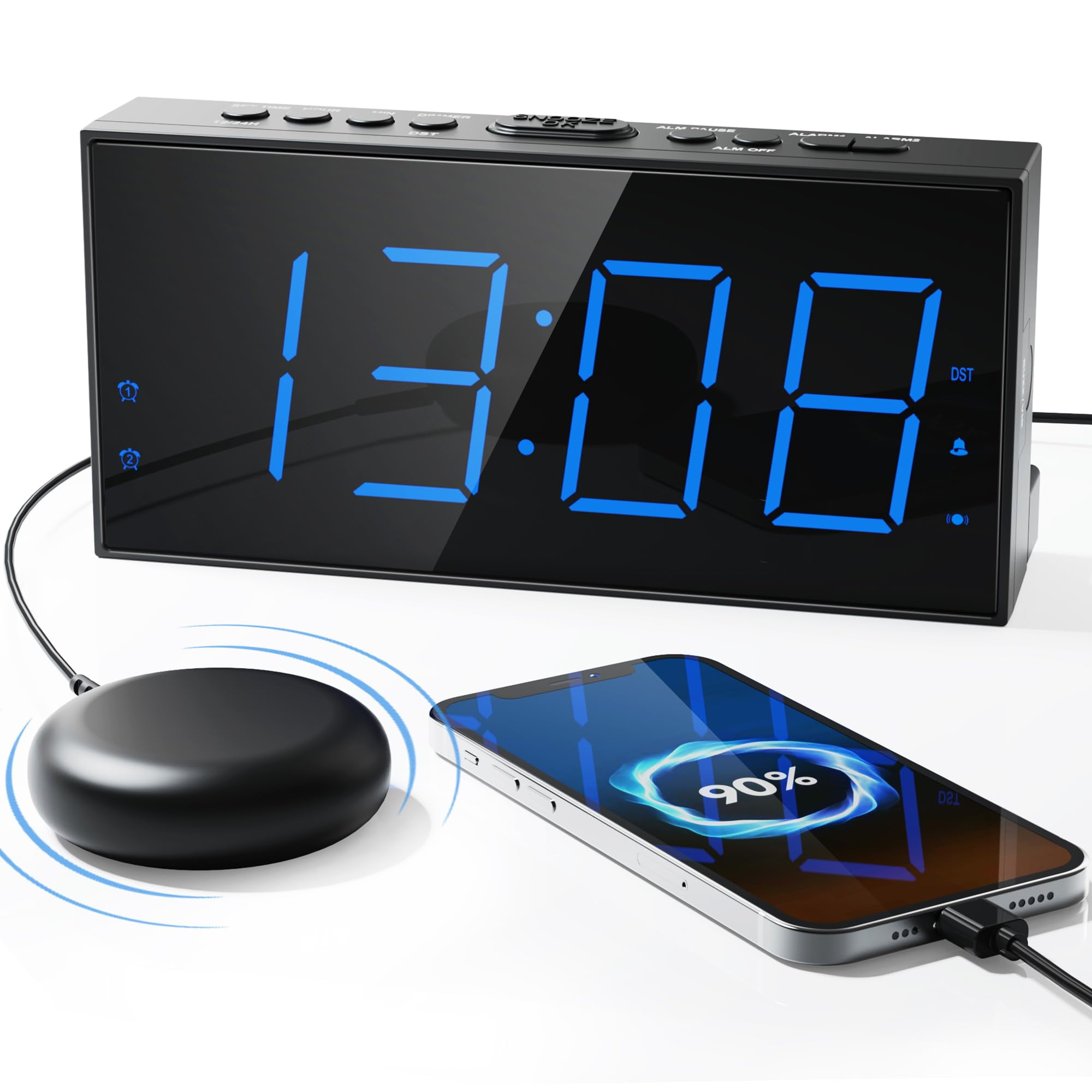 Vibrating Alarm Clock with Loud Buzzer and Bed Shaker, Dual Alarm for ...