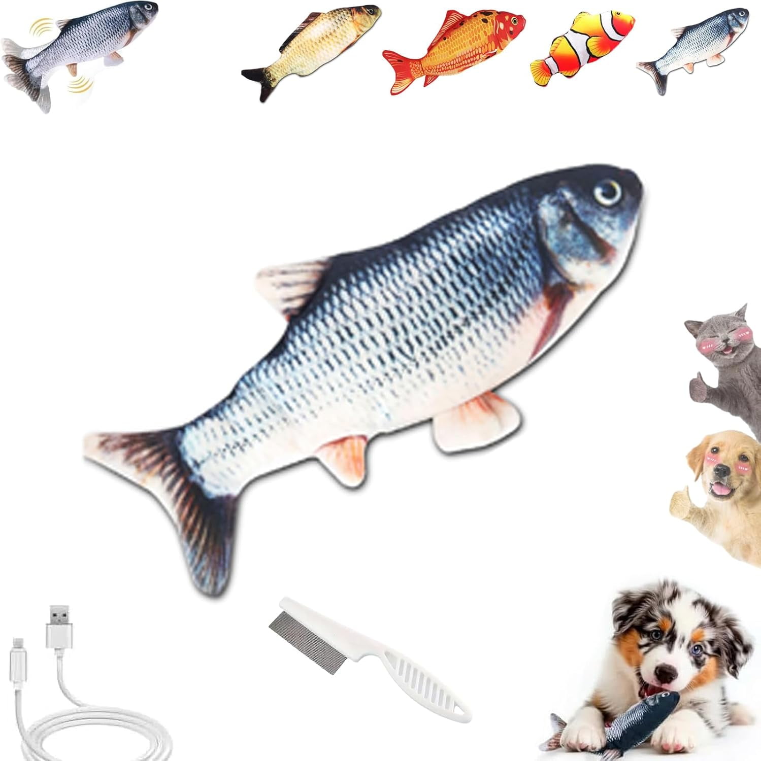 Vibrating Fish for Dogs, Vibrating Fish, Dog Toy, Interactive Pet Toys ...