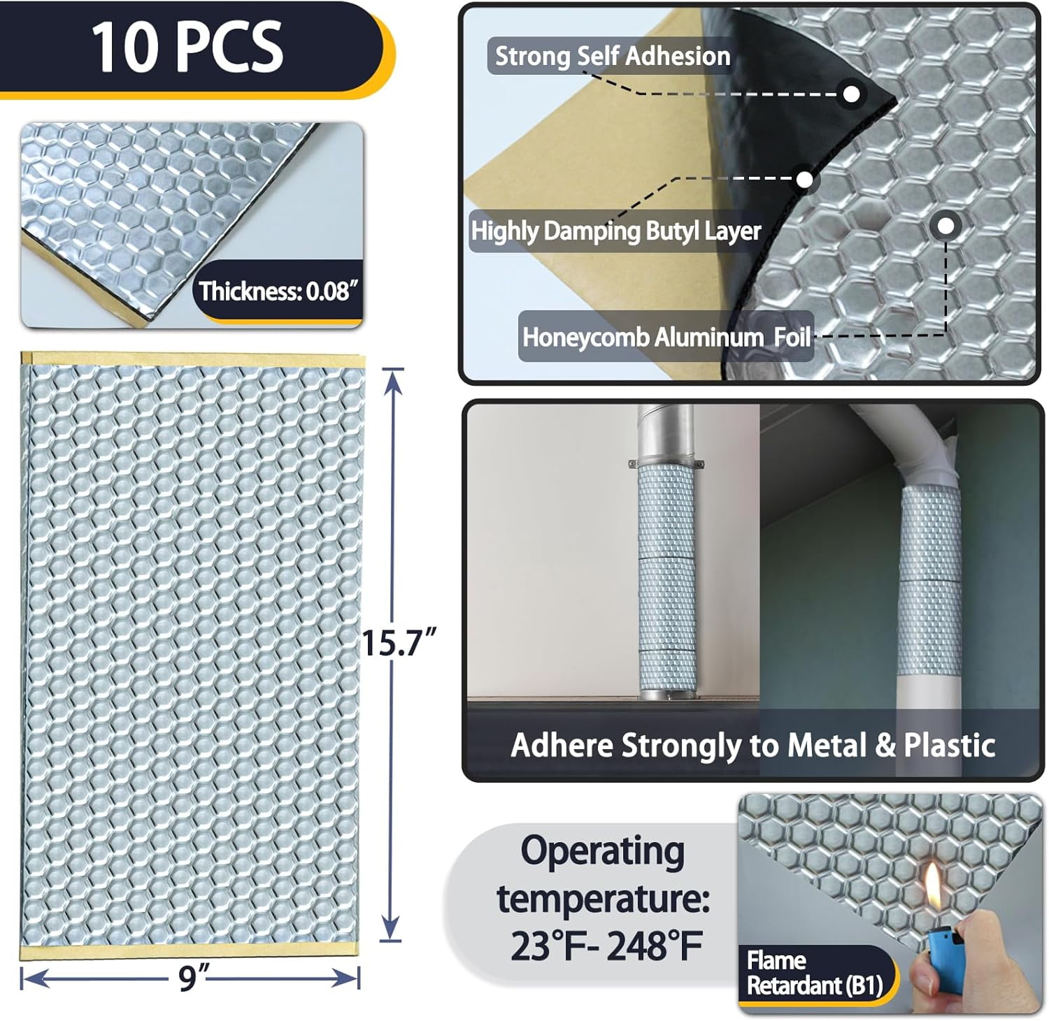 Vibration Damping Mat, 10 PCS 15. x 9 x 0.08 Inches -Adhesive Sound ...